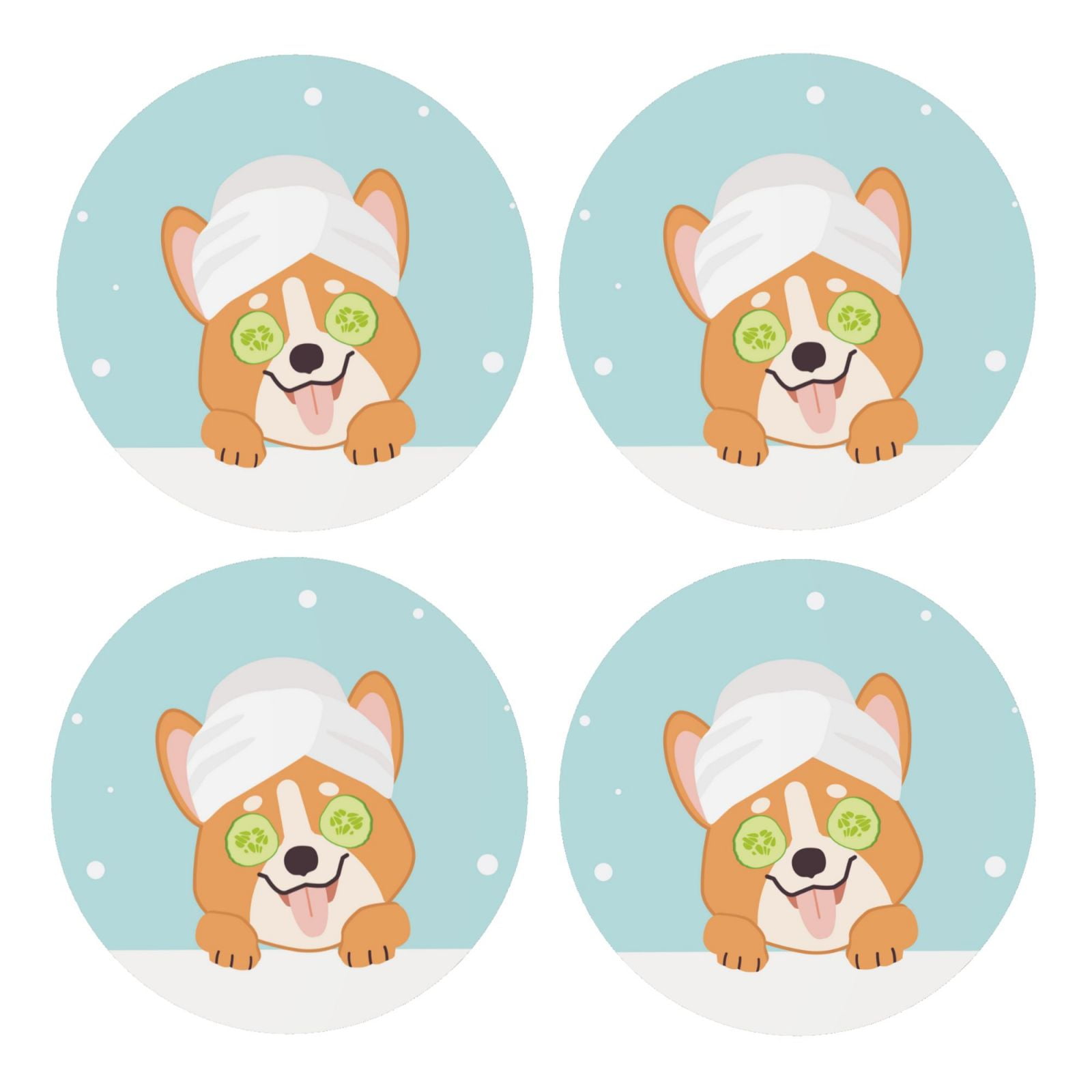 Sikiie Corgi With Towel Ans Slice Cucumber MDF Cork Coaster 4 Pcs ...