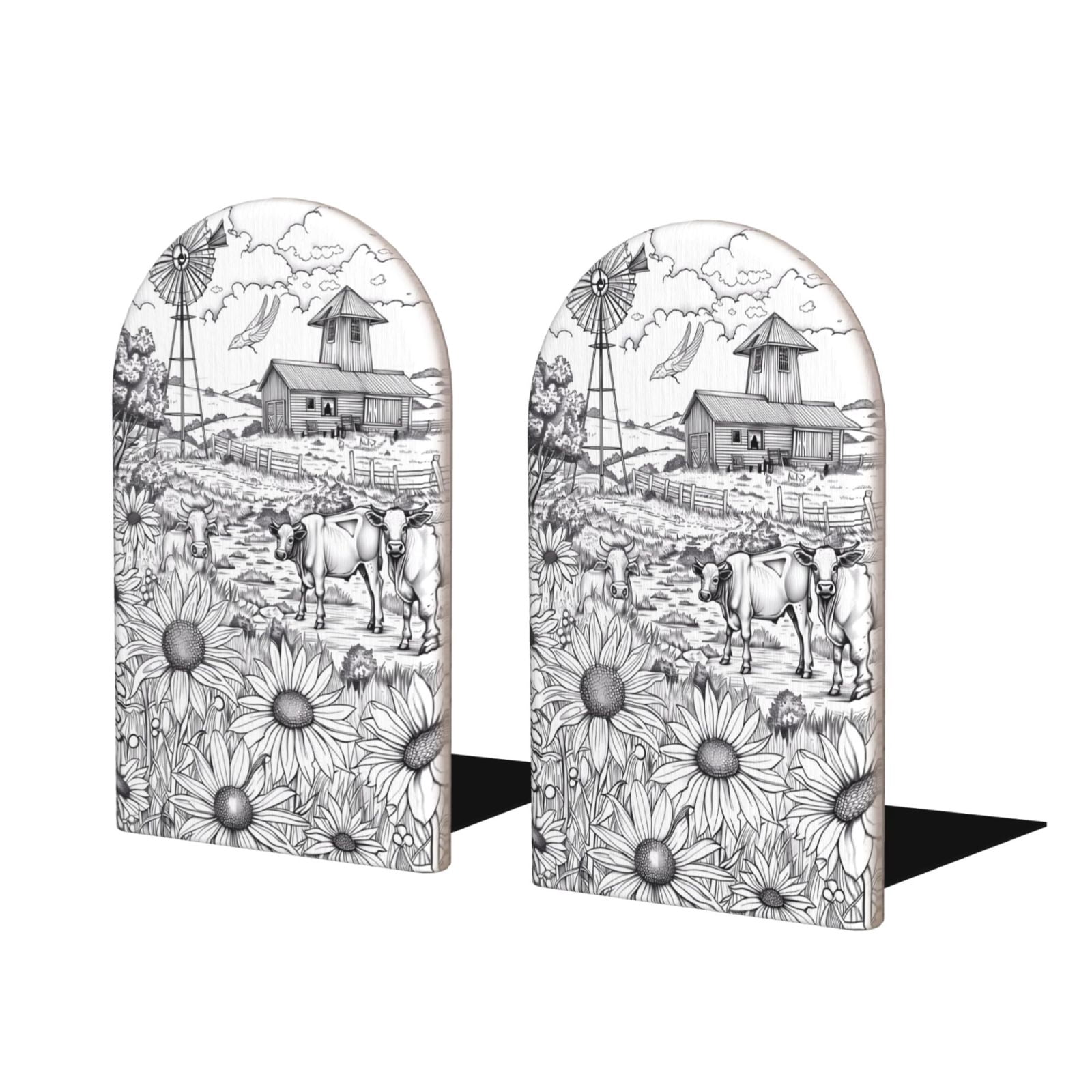 Sikiie Country Farm Scene Bookends 1 Pair, Wood Bookends for Shelves ...