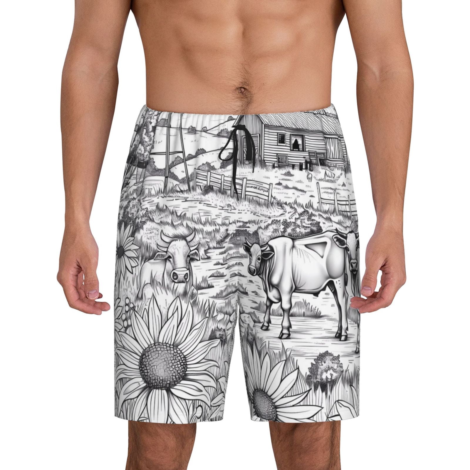 Sikiie Country Farm Scene Mens Pajama Shorts, Lounge Pant, Men's shorts ...