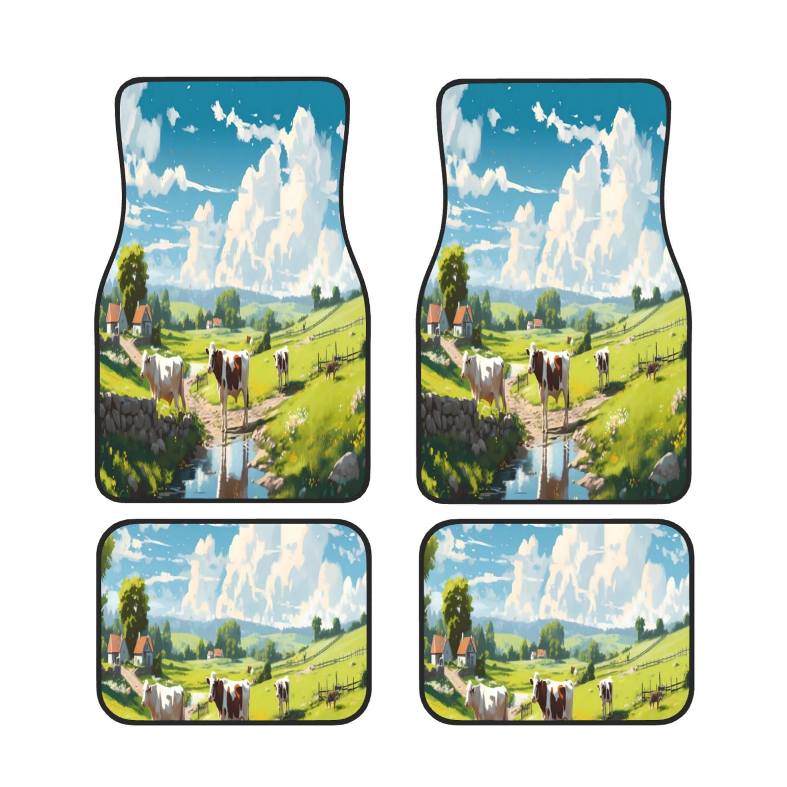Sikiie Countryside Farm Cow Car Foot Mat Set of 4 Pieces Basics ...