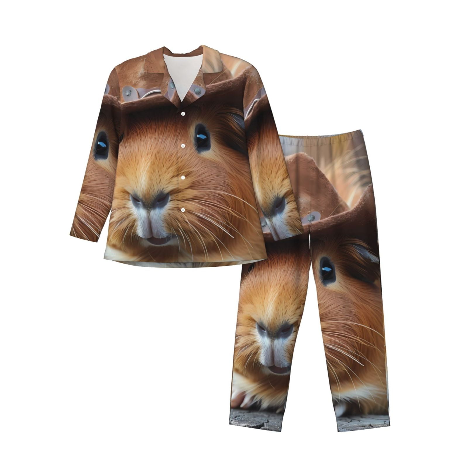 Sikiie Cowboy Hat Guinea Pig Mens Pajama Set, Soft Warm Long Sleeve ...