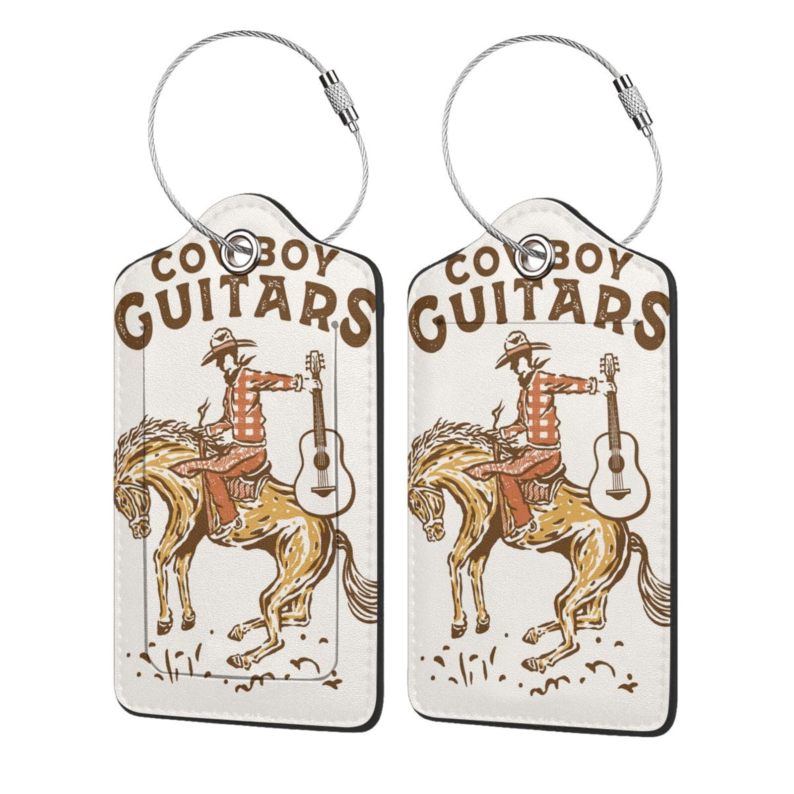 Sikiie Cowboy Rodeo Guitar Luggage Tag for Suitcase Leather Baggage Tag ...