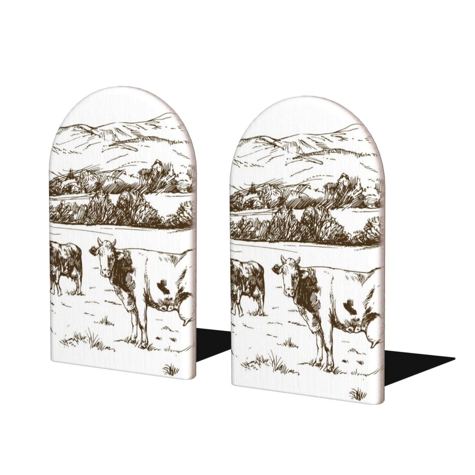 Sikiie Cows Grazing On The Meadow 2 Bookends 1 Pair, Wood Bookends for ...