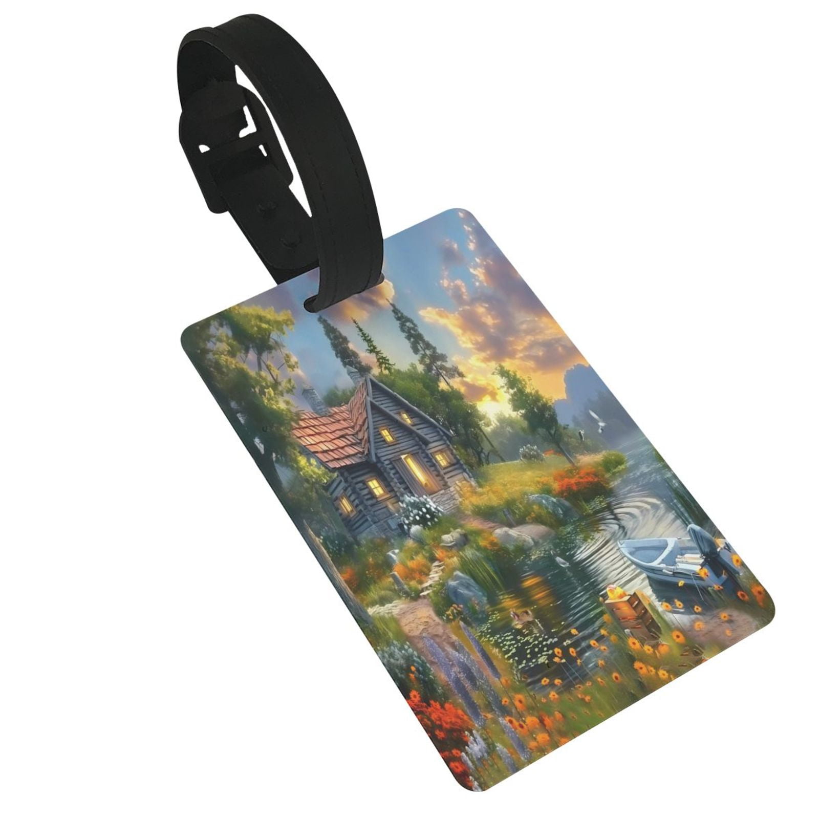 Sikiie Cozy Cottage Lakeside Sunset Luggage Tags Privacy Cover ID Label ...