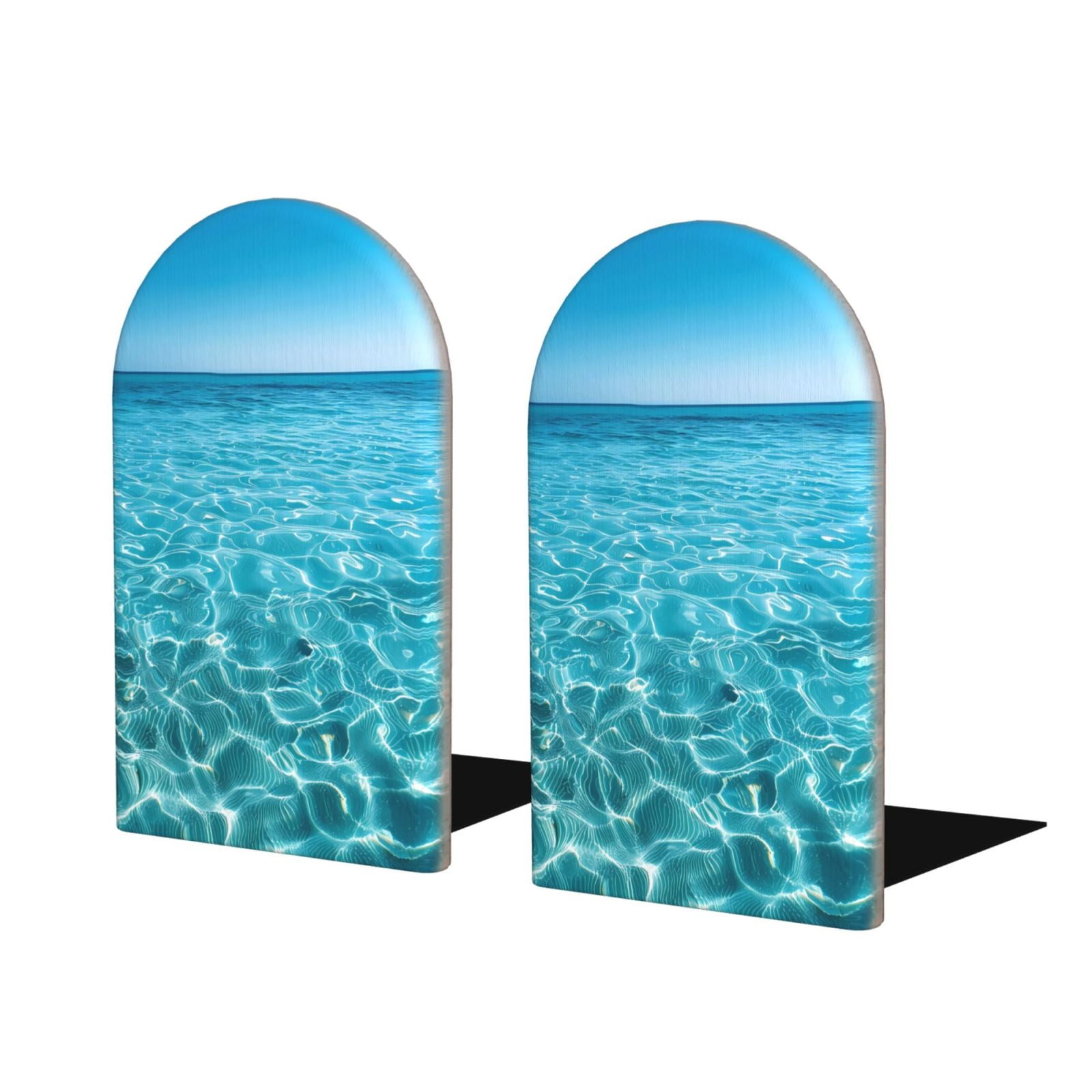 Sikiie Crystal Clear Ocean Waves Bookends 1 Pair, Wood Bookends for ...