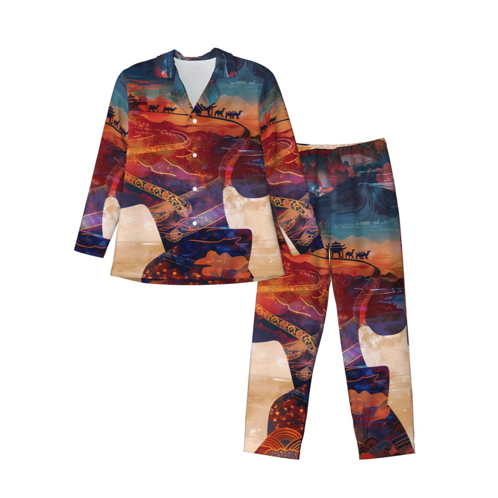 Sikiie Cultural Silhouette Journey Mens Pajama Set, Soft Warm Long ...