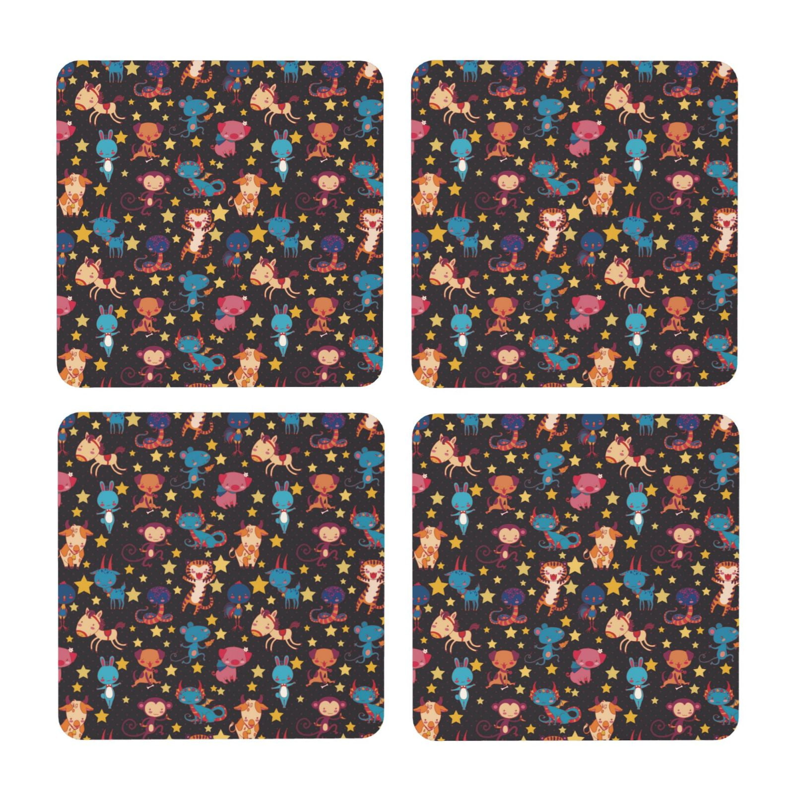Sikiie Cute Animals MDF Cork Coaster 4 Pcs - Absorbent Beverage ...