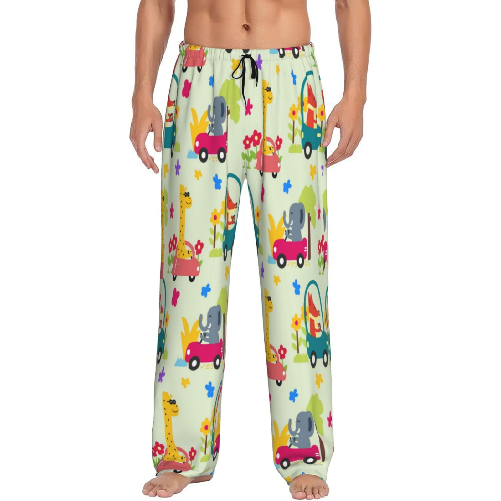 Sikiie Cute Animals driving a car Print Pajama Pants Men, PJ Bottoms ...