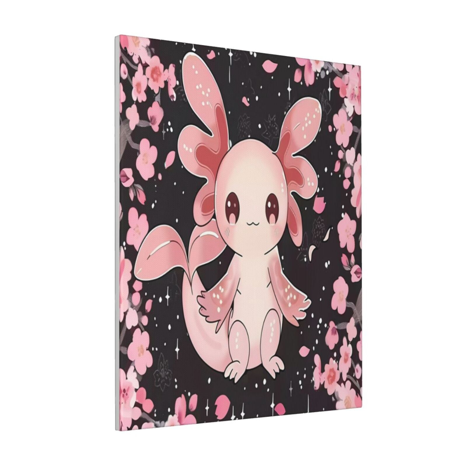 Sikiie Cute Axolotl Sakura Blossoms Print Canvas Decorative Hanging Painting, Anti-shrinkage ...