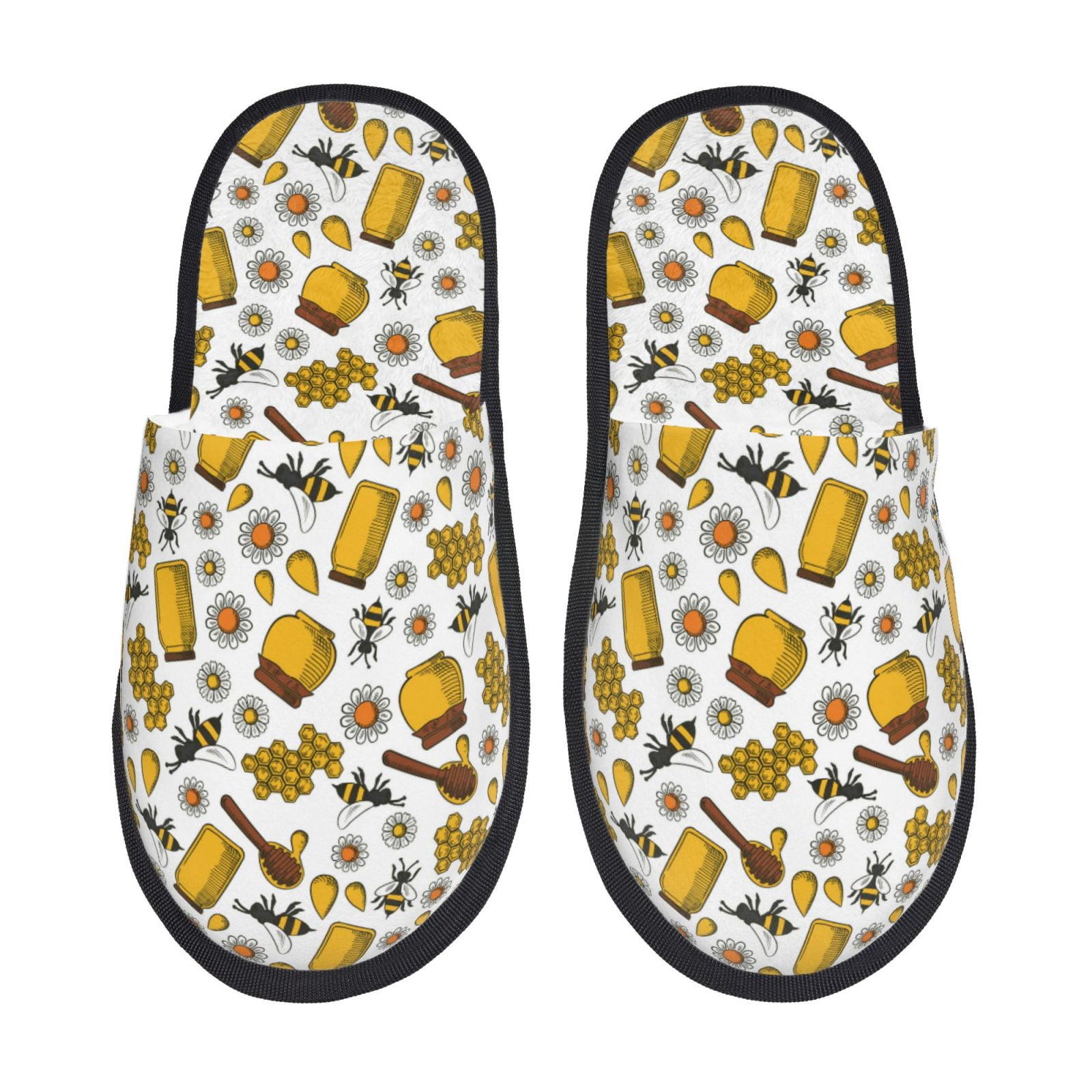 Sikiie Cute Bee Fuzzy Slip-on Slippers Warm Cozy Soft Lightweight ...