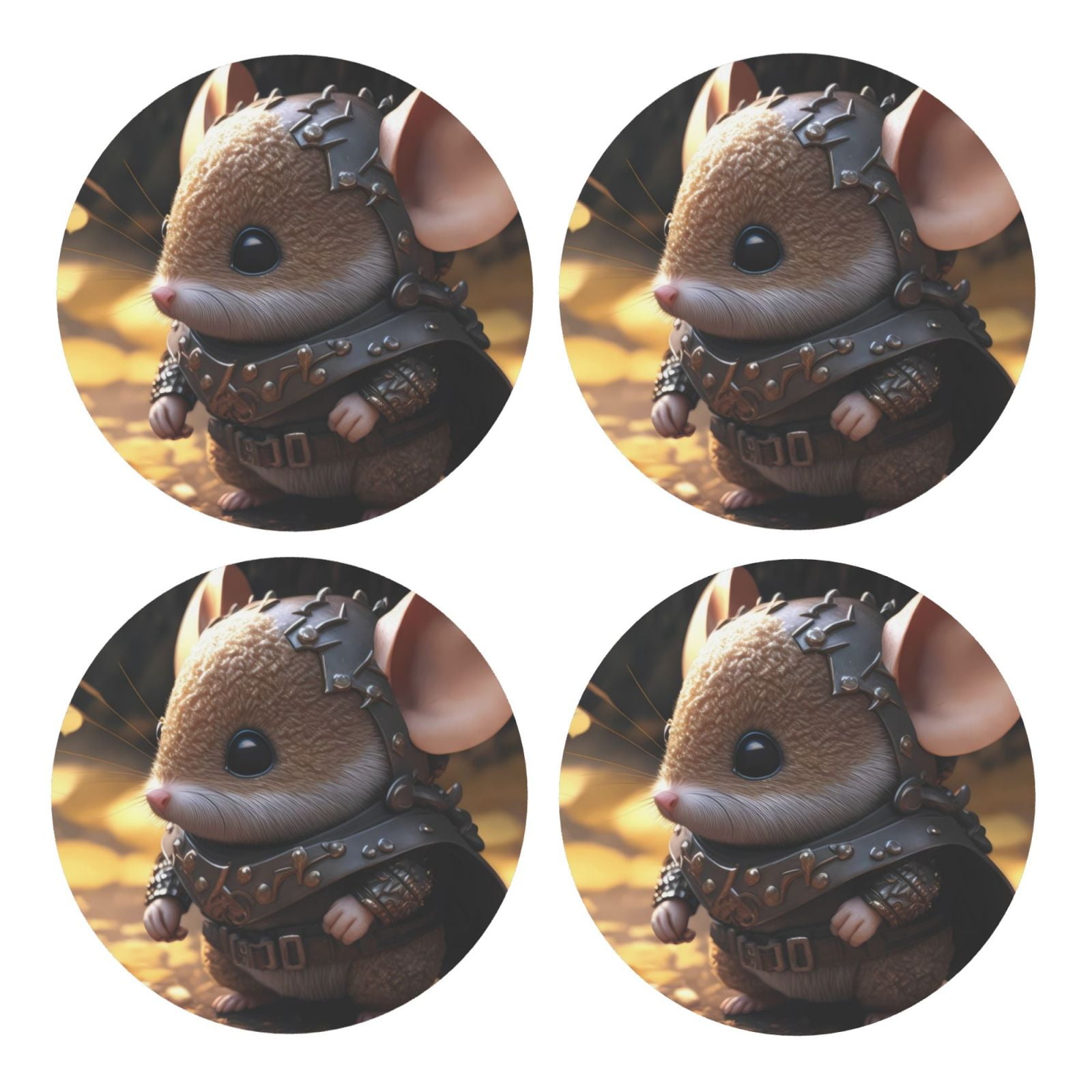 Sikiie Cute Big-Eared Mouse MDF Cork Coaster 4 Pcs - Absorbent Beverage ...