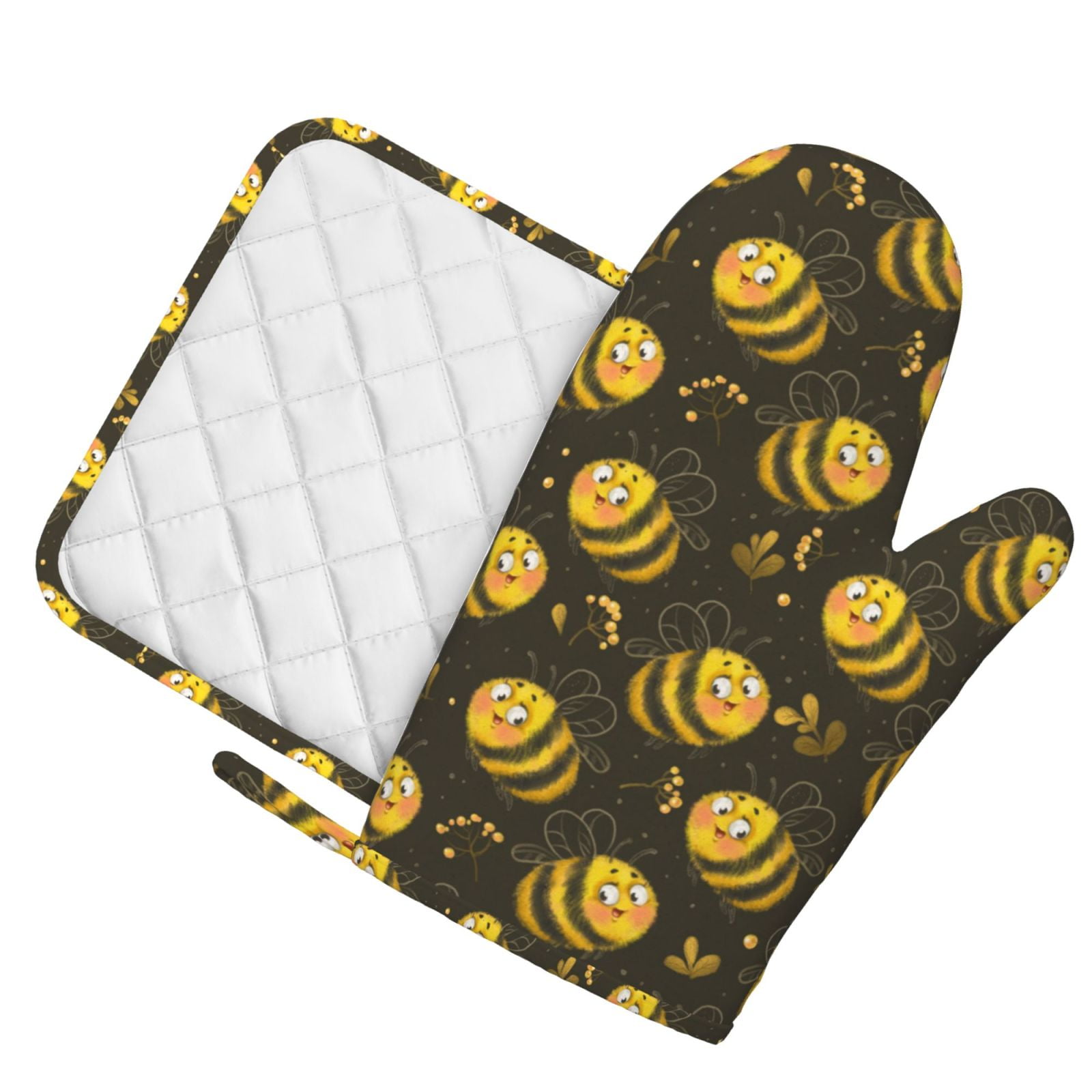 Sikiie Cute Cartoon Bees Oven Mitts and Pot Holders Set, Kitchen Oven ...