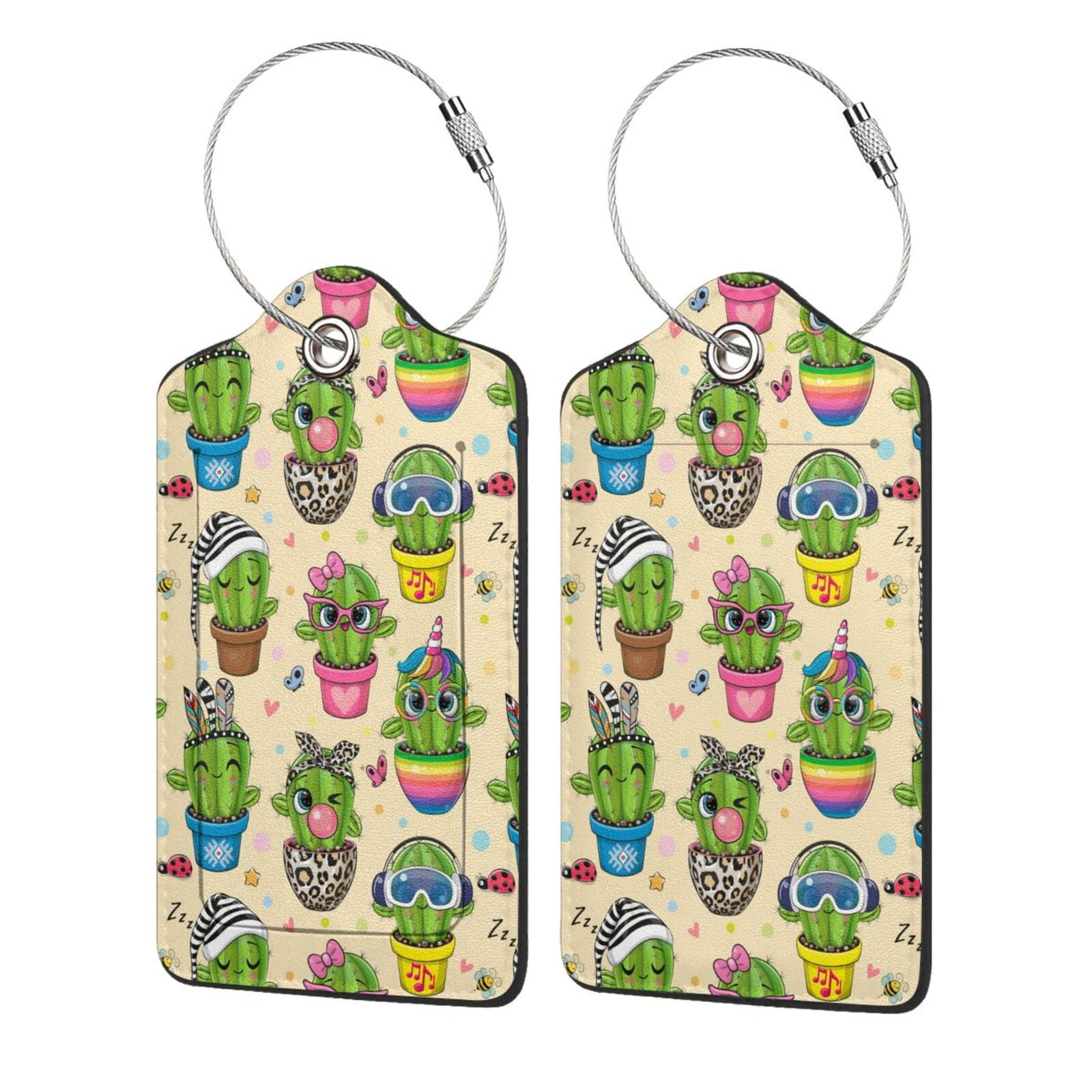 Sikiie Cute Cartoon Cactus Luggage Tag for Suitcase Leather Baggage Tag ...