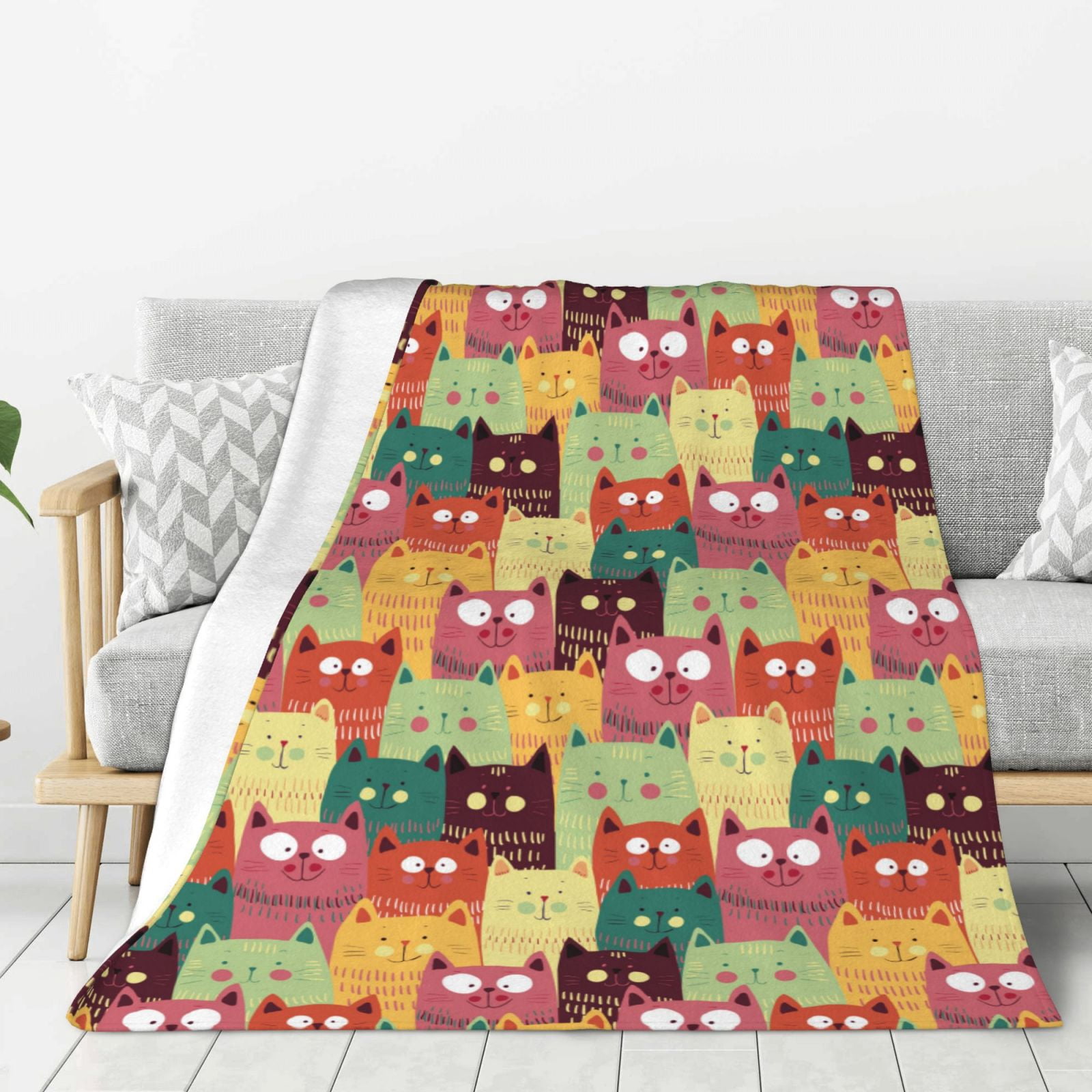 Sikiie Cute Cartoon Cat Cozy Flannel Fleece Throw Blanket: Lightweight ...