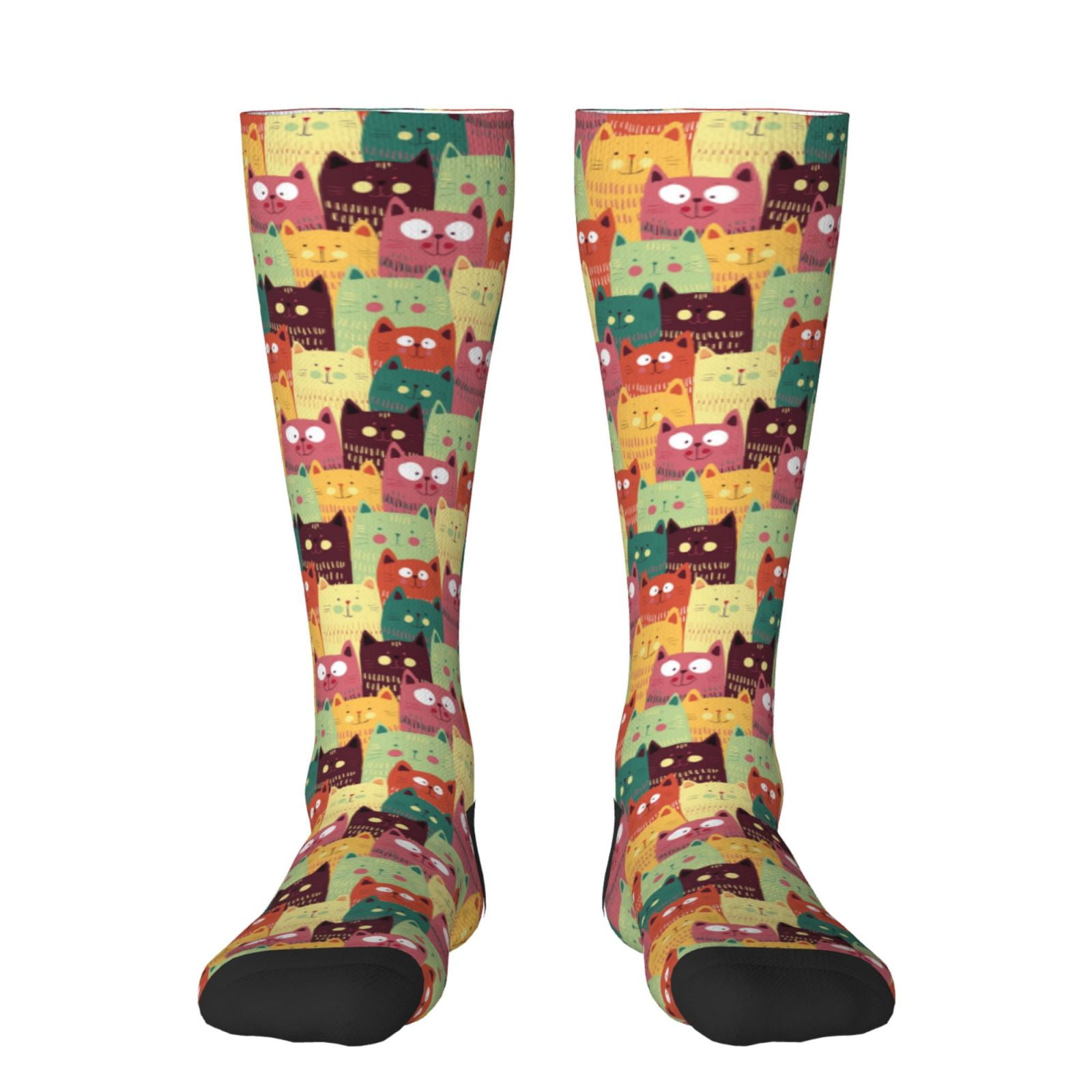 Sikiie Cute Cartoon Cat Knee Socks, High Socks Long Stretchy Sock Women ...