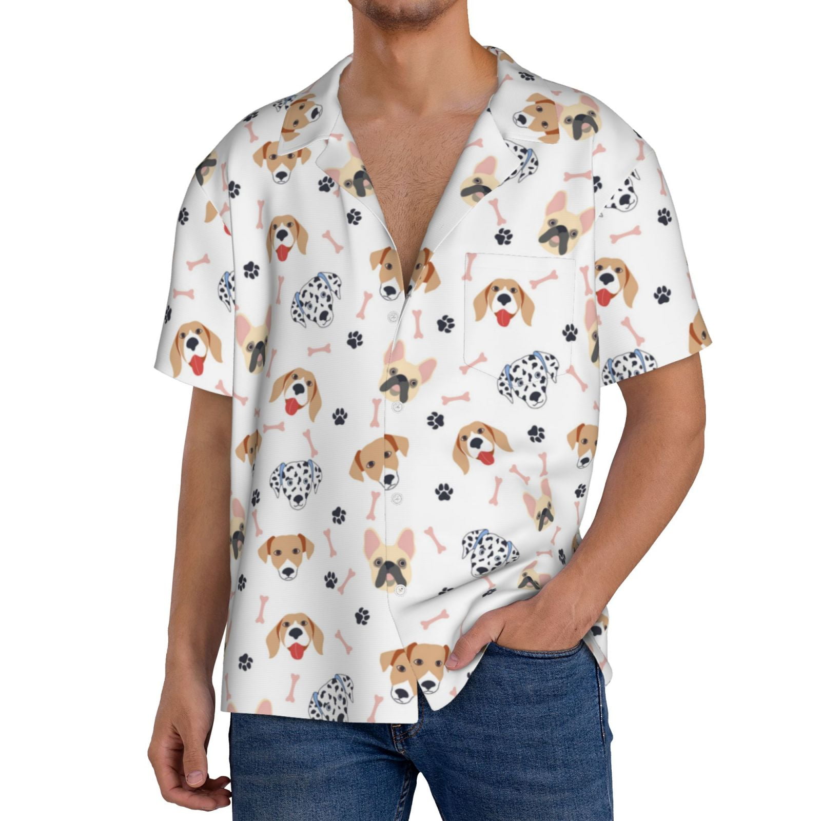 Sikiie Cute Cartoon Dogs Men's Wrinkle Free Untucked Cuban Shirt ...