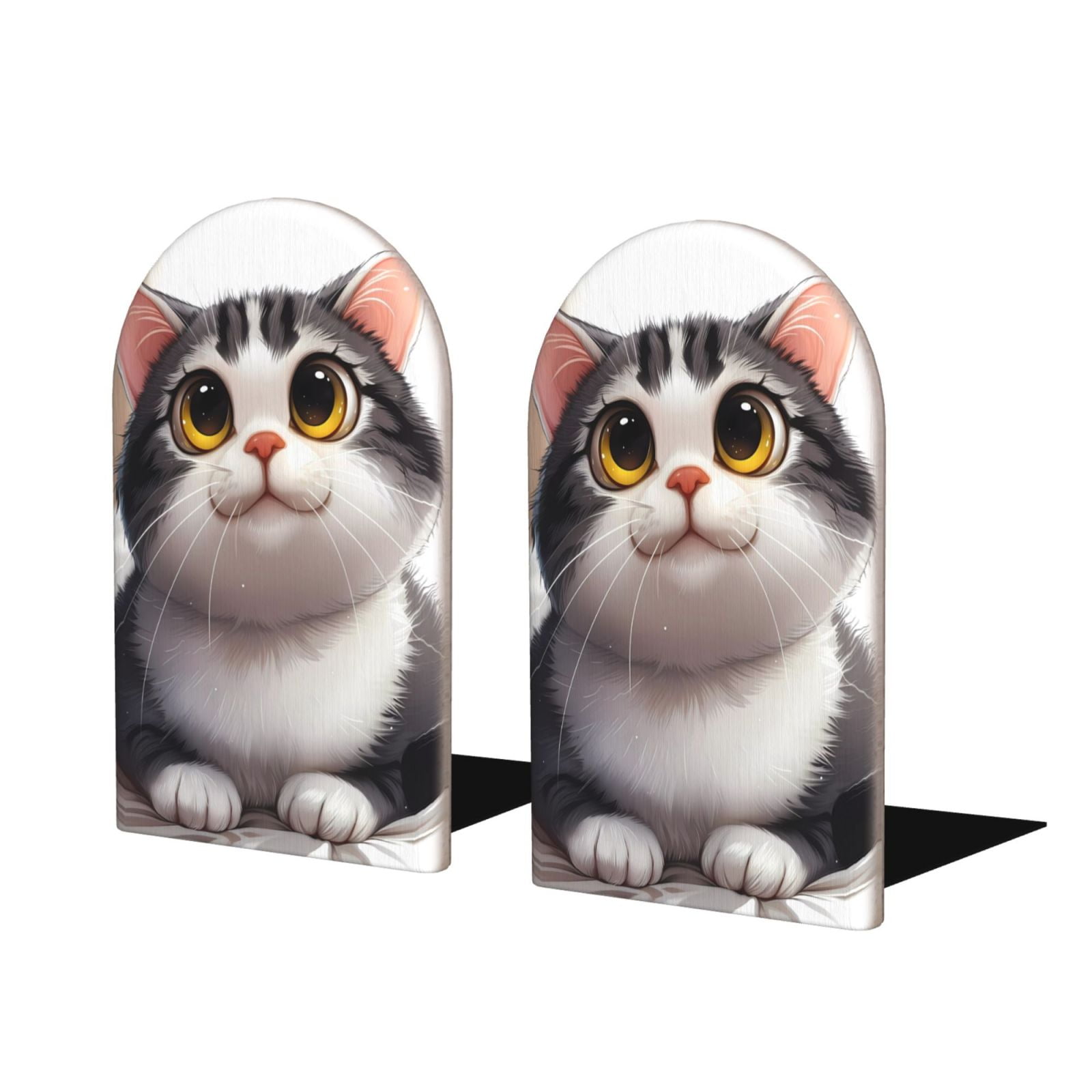 Sikiie Cute Cartoon Kitten Bookends 1 Pair, Wood Bookends for Shelves ...
