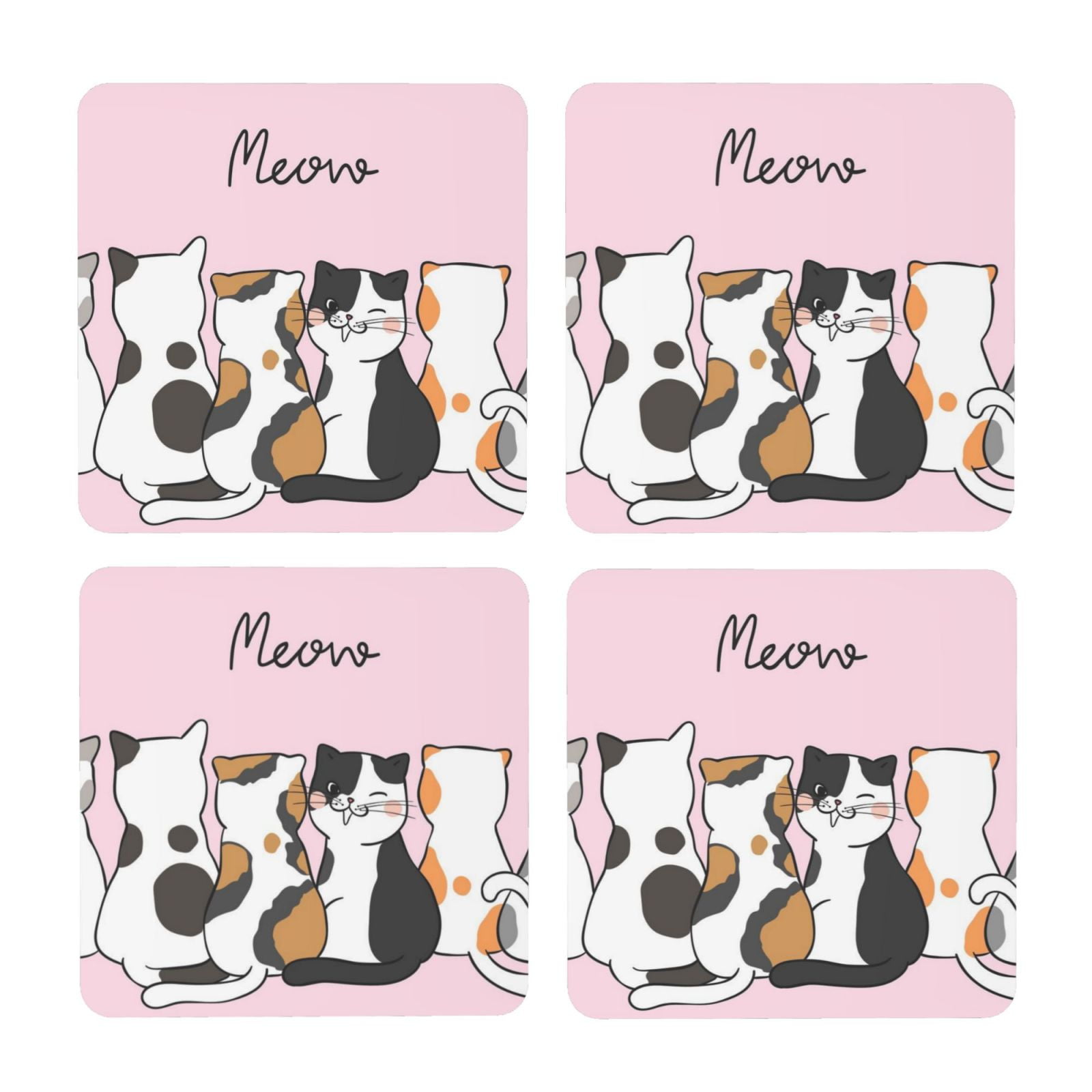 Sikiie Cute Cats MDF Cork Coaster 4 Pcs - Absorbent Beverage Coasters ...