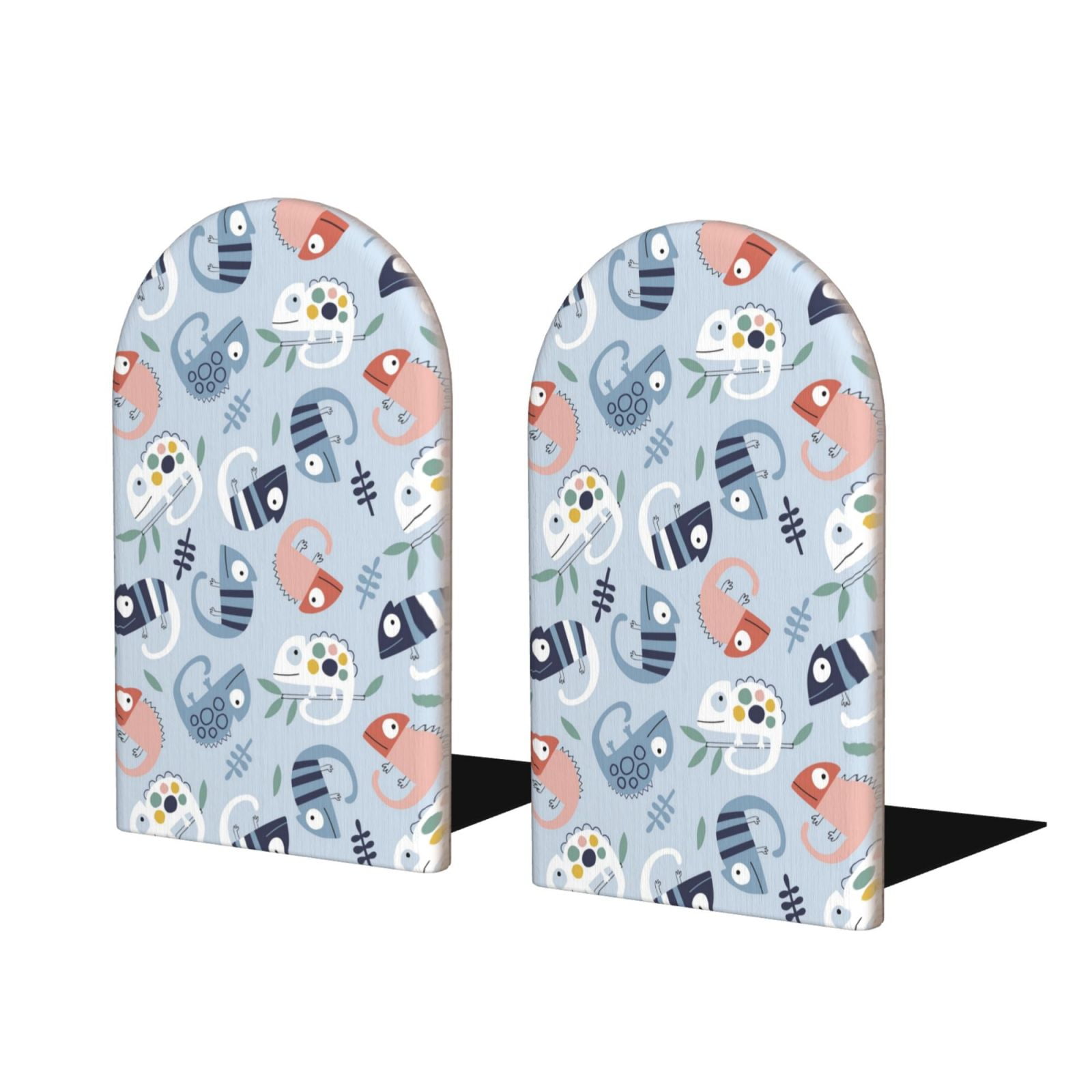 Sikiie Cute Chameleons On Blue Bookends 1 Pair, Wood Bookends for ...