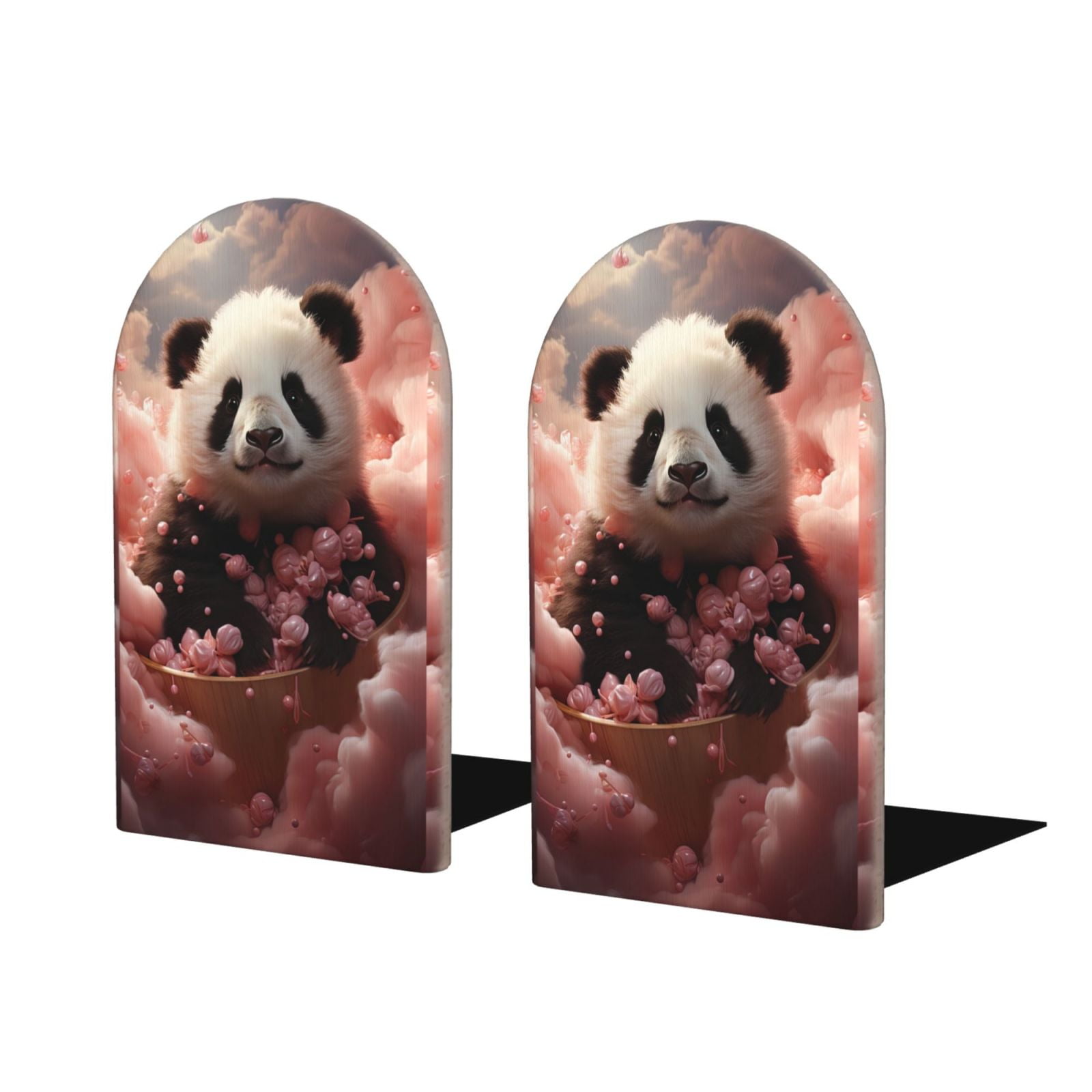 Sikiie Cute Cloud Panda Bookends 1 Pair, Wood Bookends for Shelves ...