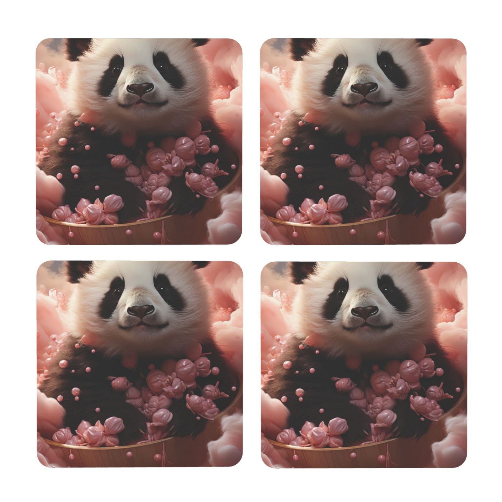Sikiie Cute Cloud Panda MDF Cork Coaster 4 Pcs - Absorbent Beverage ...