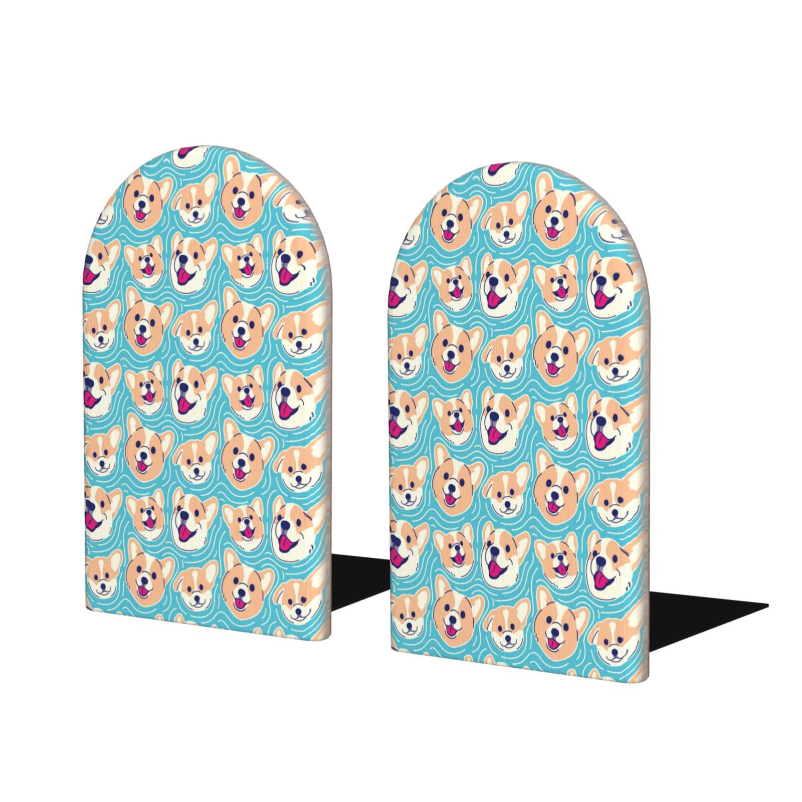 Sikiie Cute Corgi Head Bookends 1 Pair, Wood Bookends for Shelves, Book ...