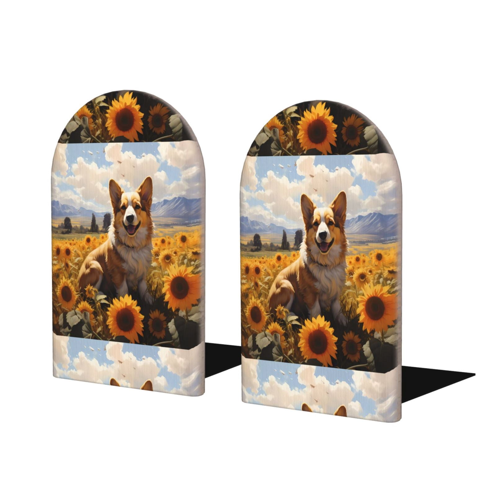 Sikiie Cute Corgi Sunflower Bookends 1 Pair, Wood Bookends for Shelves ...