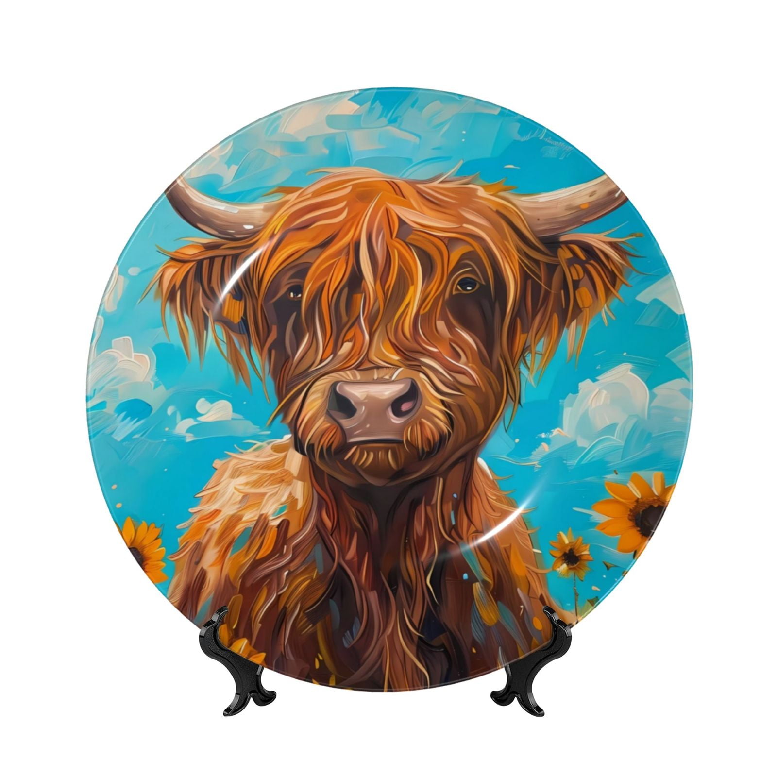 Sikiie Cute Cow Sunflowers Art Bone China Decorative Plate Personality ...