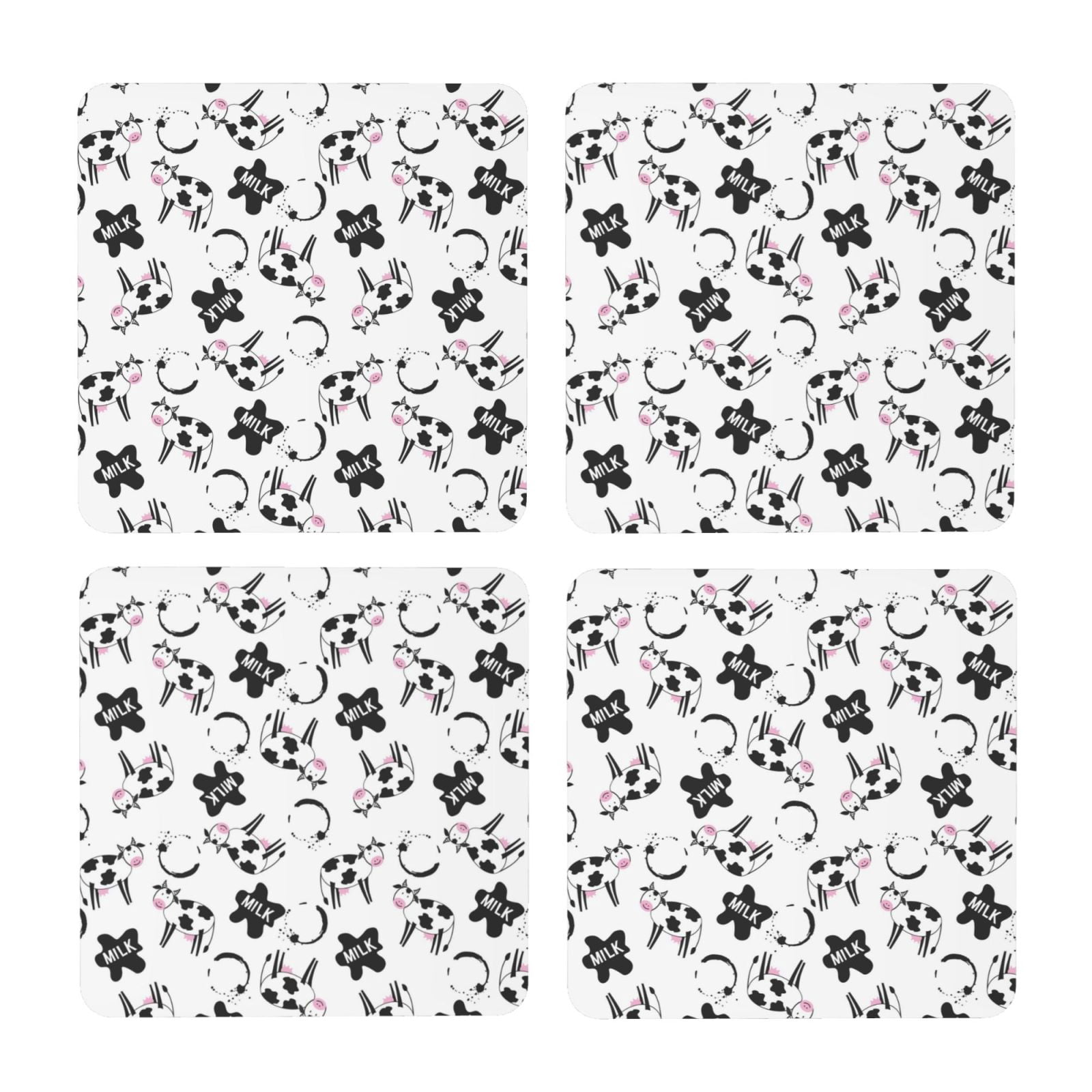 Sikiie Cute Cow and Milk Stains MDF Cork Coaster 4 Pcs - Absorbent ...