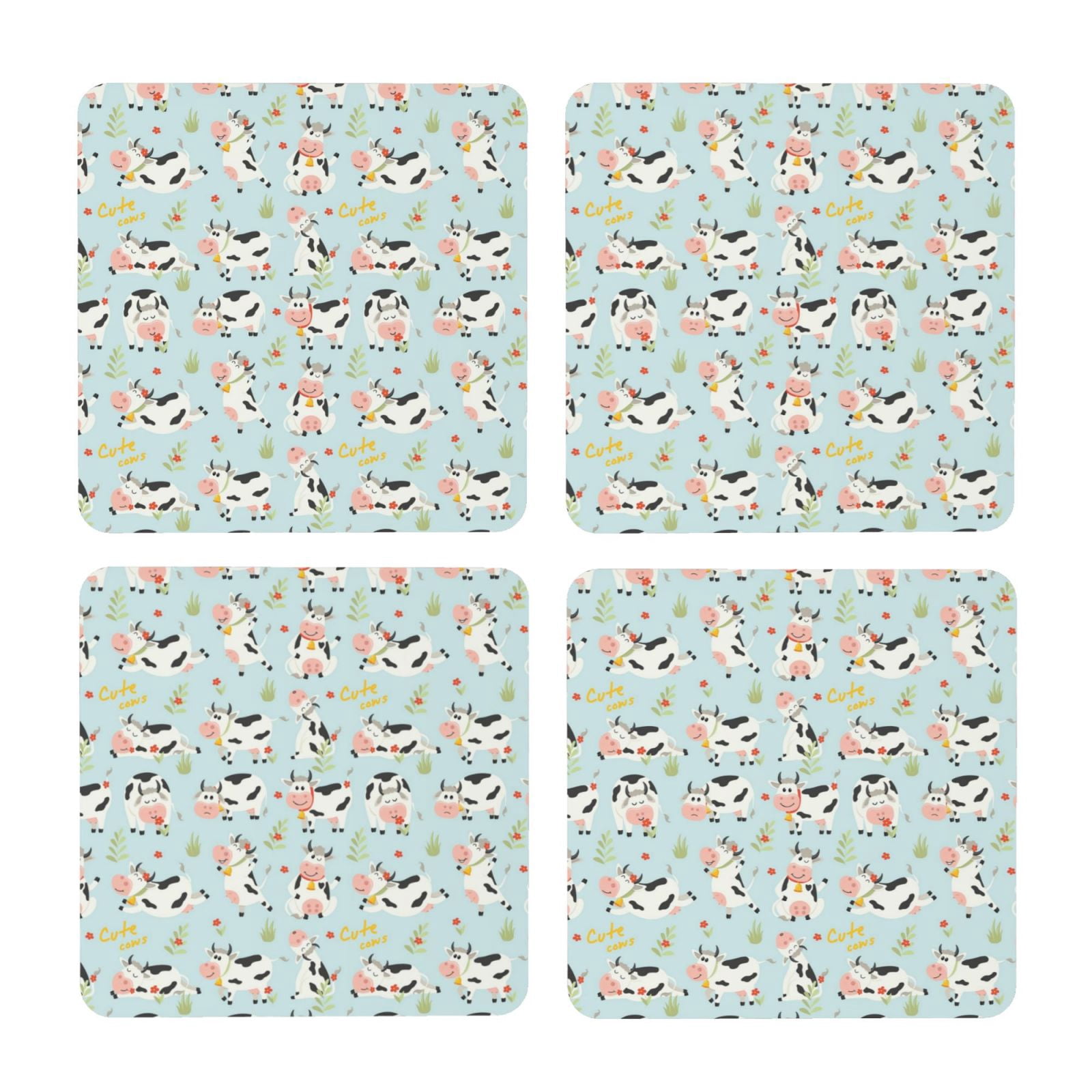 Sikiie Cute Cows MDF Cork Coaster 4 Pcs - Absorbent Beverage Coasters ...