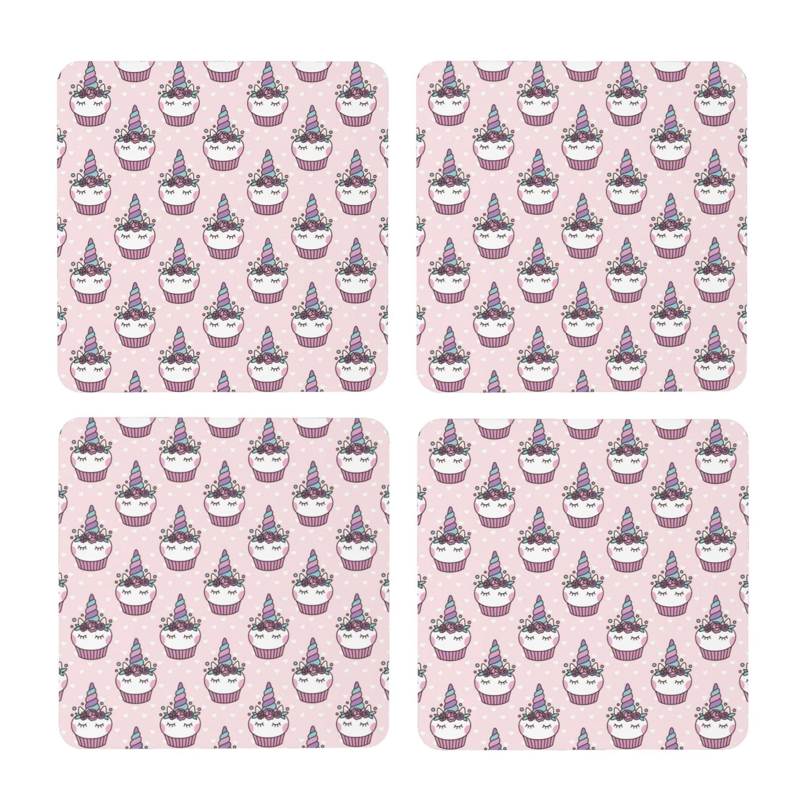 Sikiie Cute Cupcake MDF Cork Coaster 4 Pcs - Absorbent Beverage ...