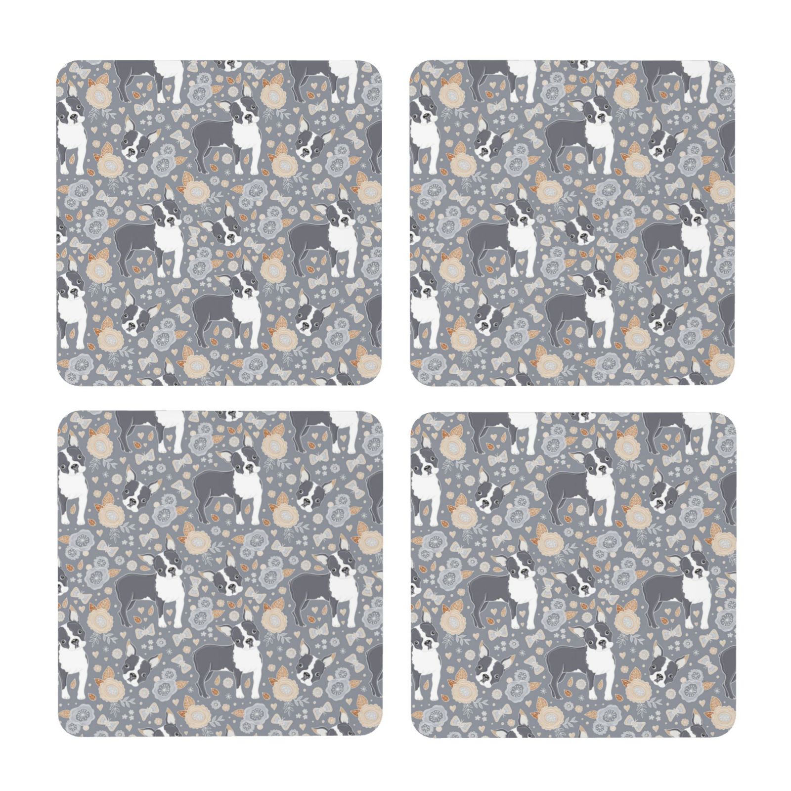 Sikiie Cute Dog And Flowers MDF Cork Coaster 4 Pcs - Absorbent Beverage ...