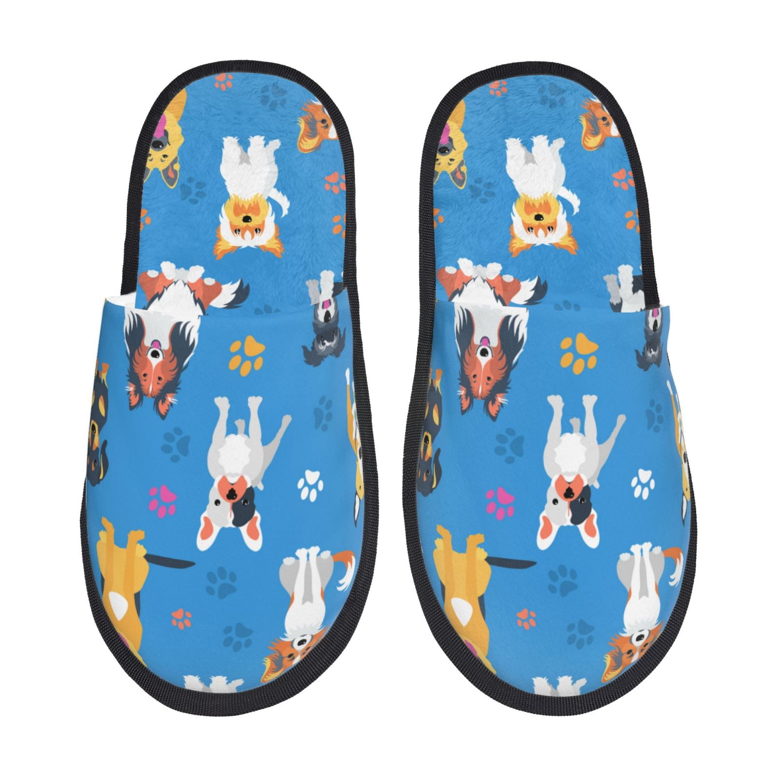 Sikiie Cute Dogs Fuzzy Slip-on Slippers Warm Cozy Soft Lightweight ...