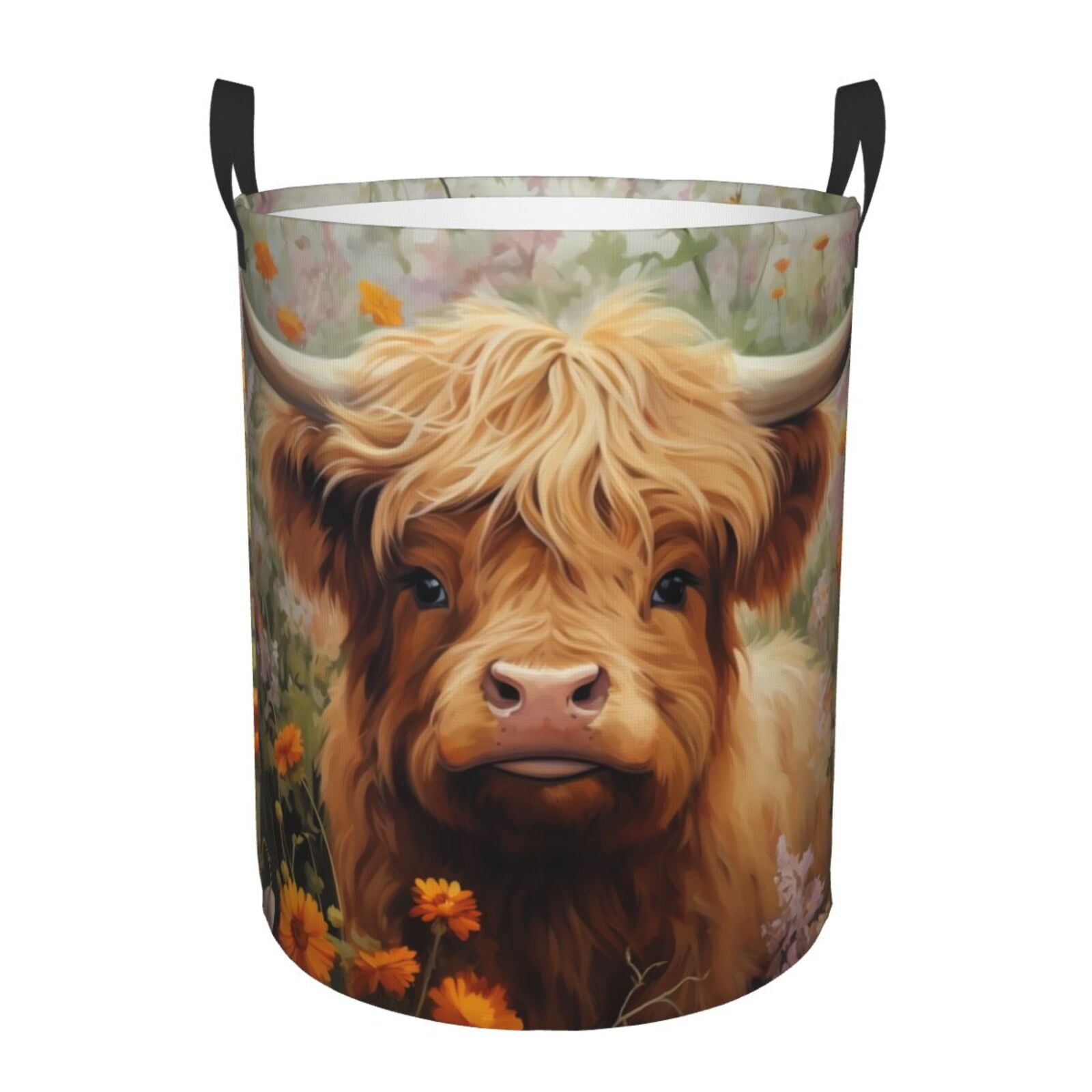 Sikiie Cute Floral Cow Print Round Dirty Clothes Basket, Waterproof ...