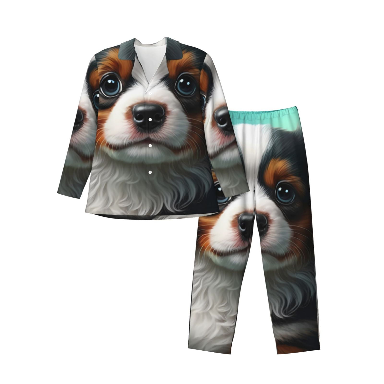 Sikiie Cute Flower Puppy Butterfly Mens Pajama Set, Soft Warm Long ...