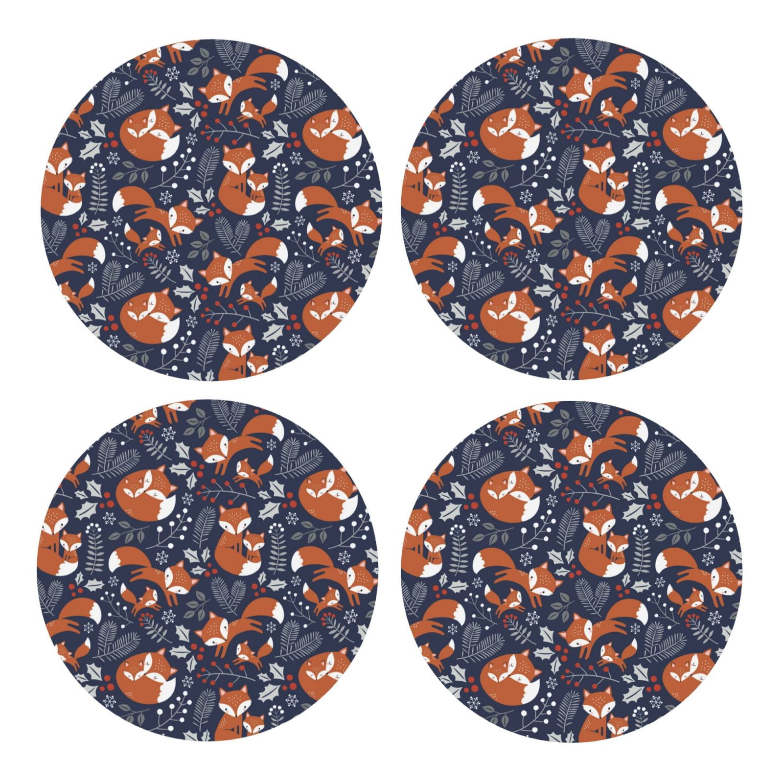 Sikiie Cute Foxes MDF Cork Coaster 4 Pcs - Absorbent Beverage Coasters ...