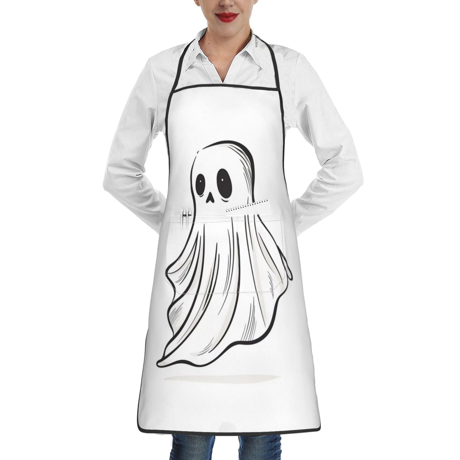 Sikiie Cute Ghost Simple Drawing Aprons for Kitchen Cooking Aprons ...