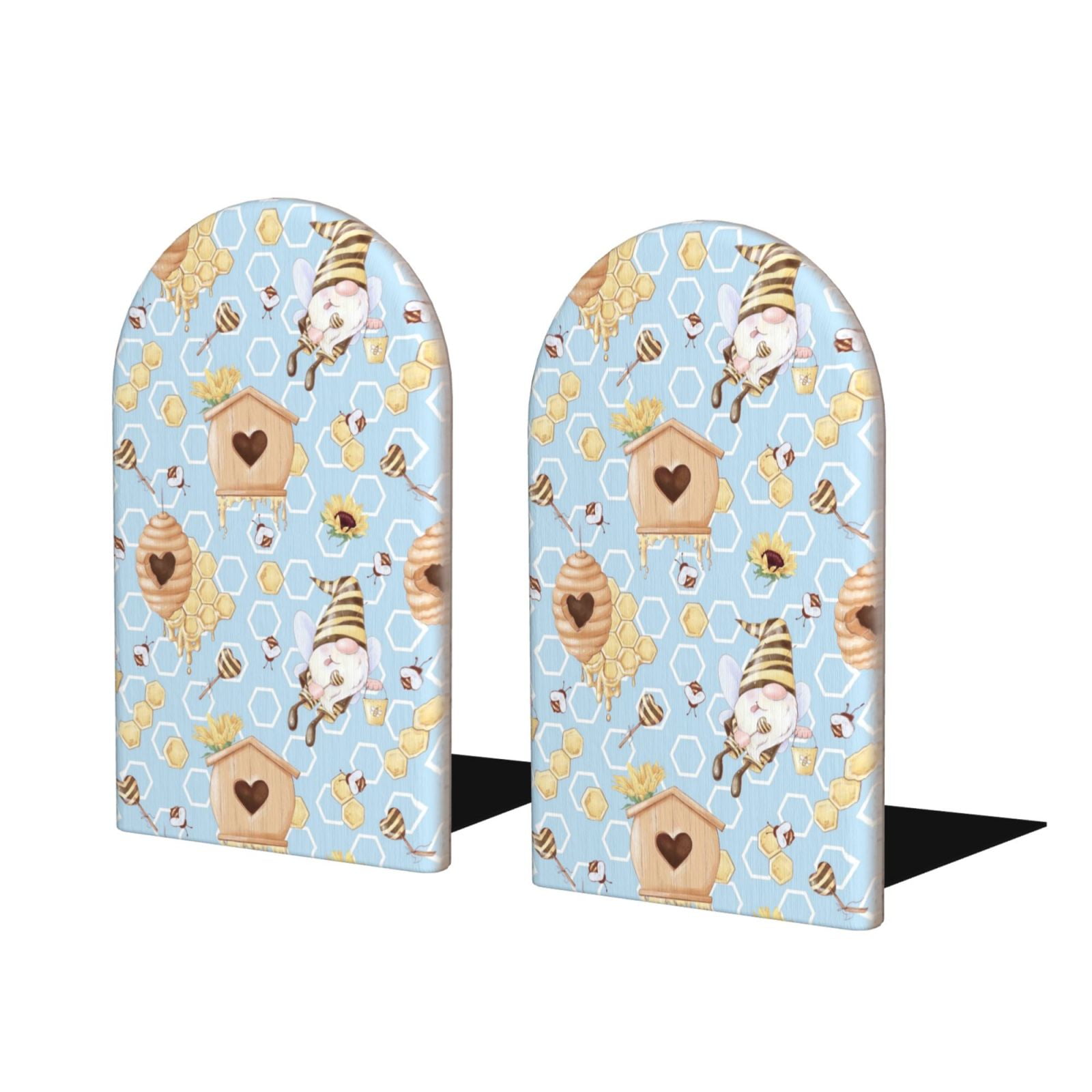 Sikiie Cute Gnome Bee Collects Honey Bookends 1 Pair, Wood Bookends for ...