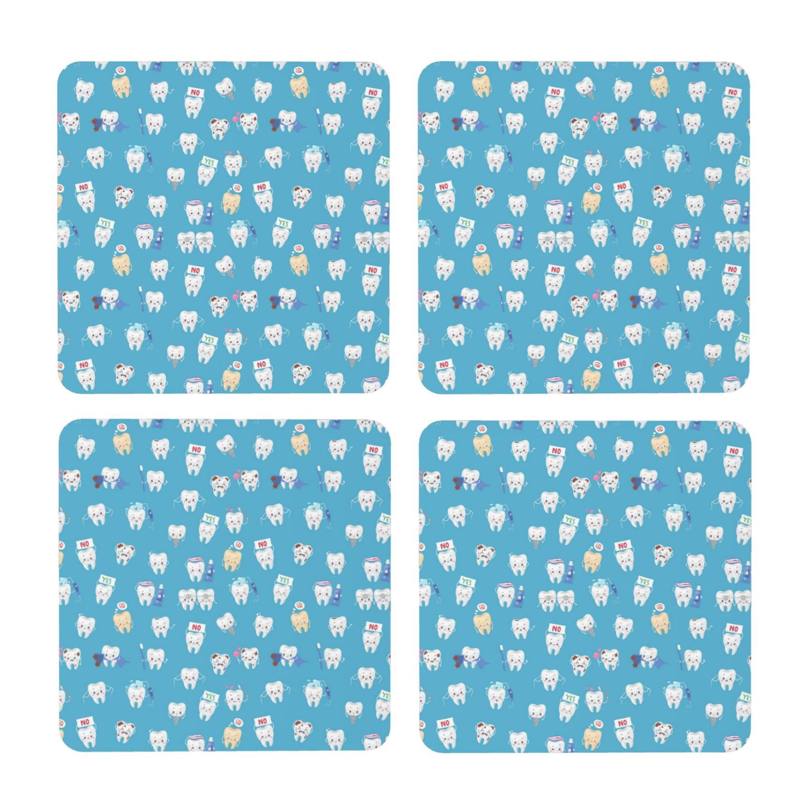 Sikiie Cute Healthy Teeth MDF Cork Coaster 4 Pcs - Absorbent Beverage ...