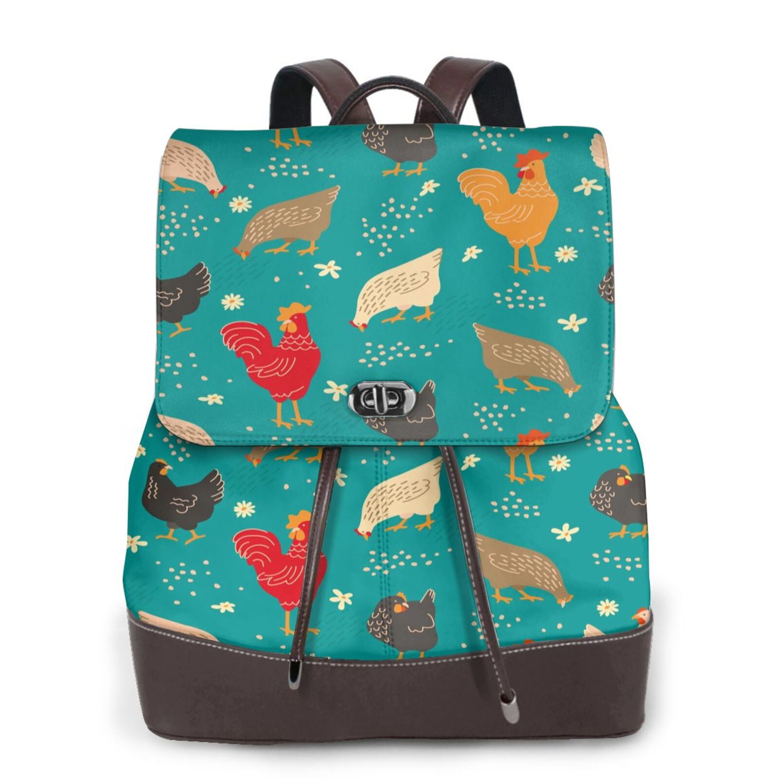 Sikiie Cute Hens And Rooster Women Genuine Leather Backpack Fashion ...