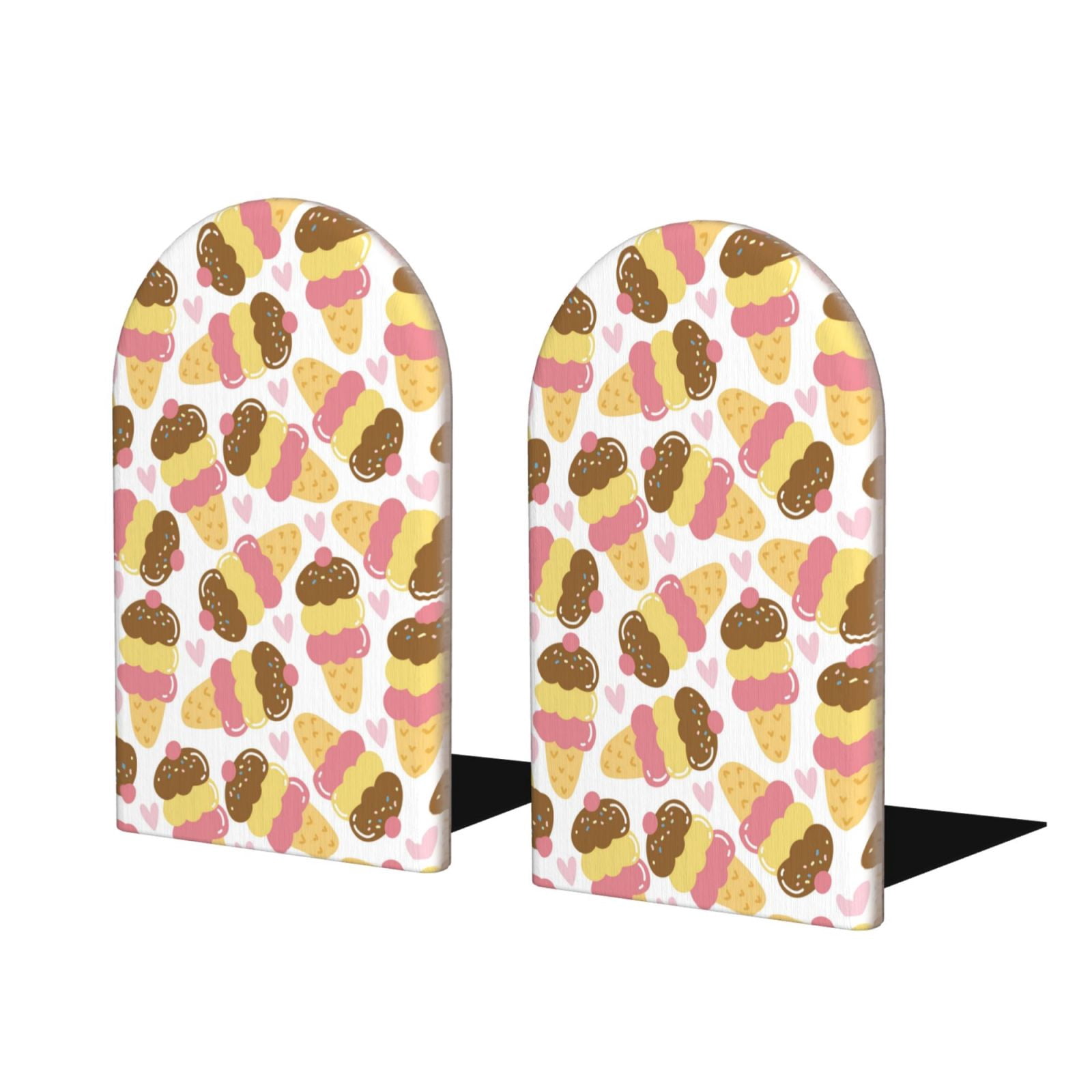 Sikiie Cute Ice Cream Bookends 1 Pair, Wood Bookends for Shelves, Book ...