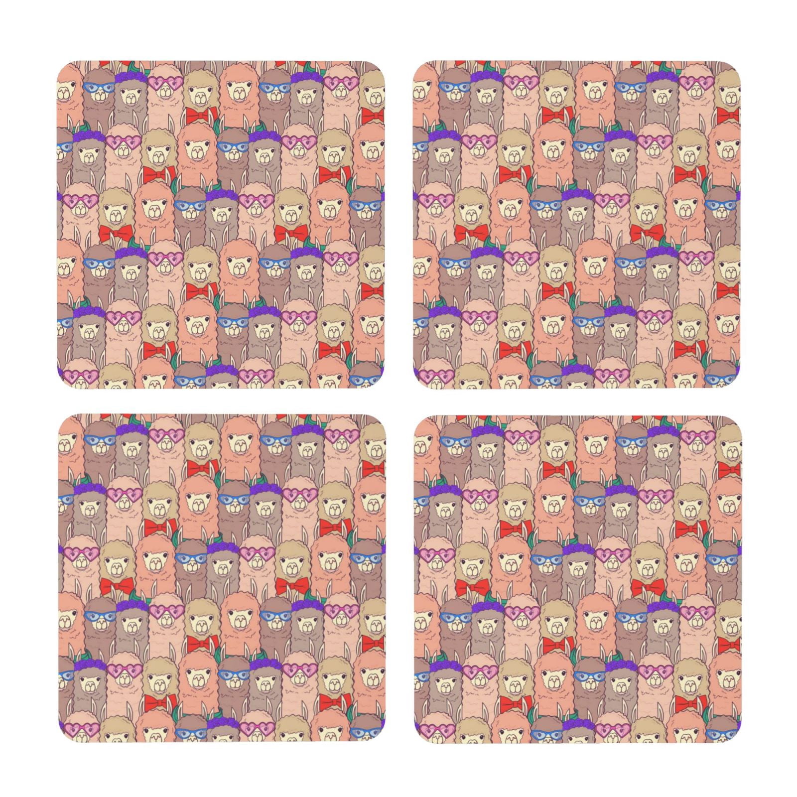 Sikiie Cute Lamas MDF Cork Coaster 4 Pcs - Absorbent Beverage Coasters ...