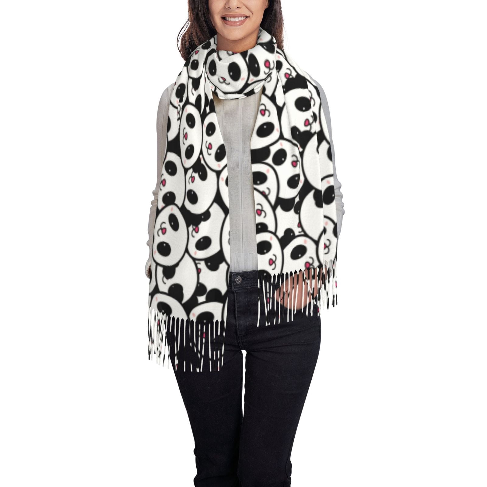 Sikiie Cute Panda Face Shawl Wraps Big Scarf Tassel Fall Winter Thick ...