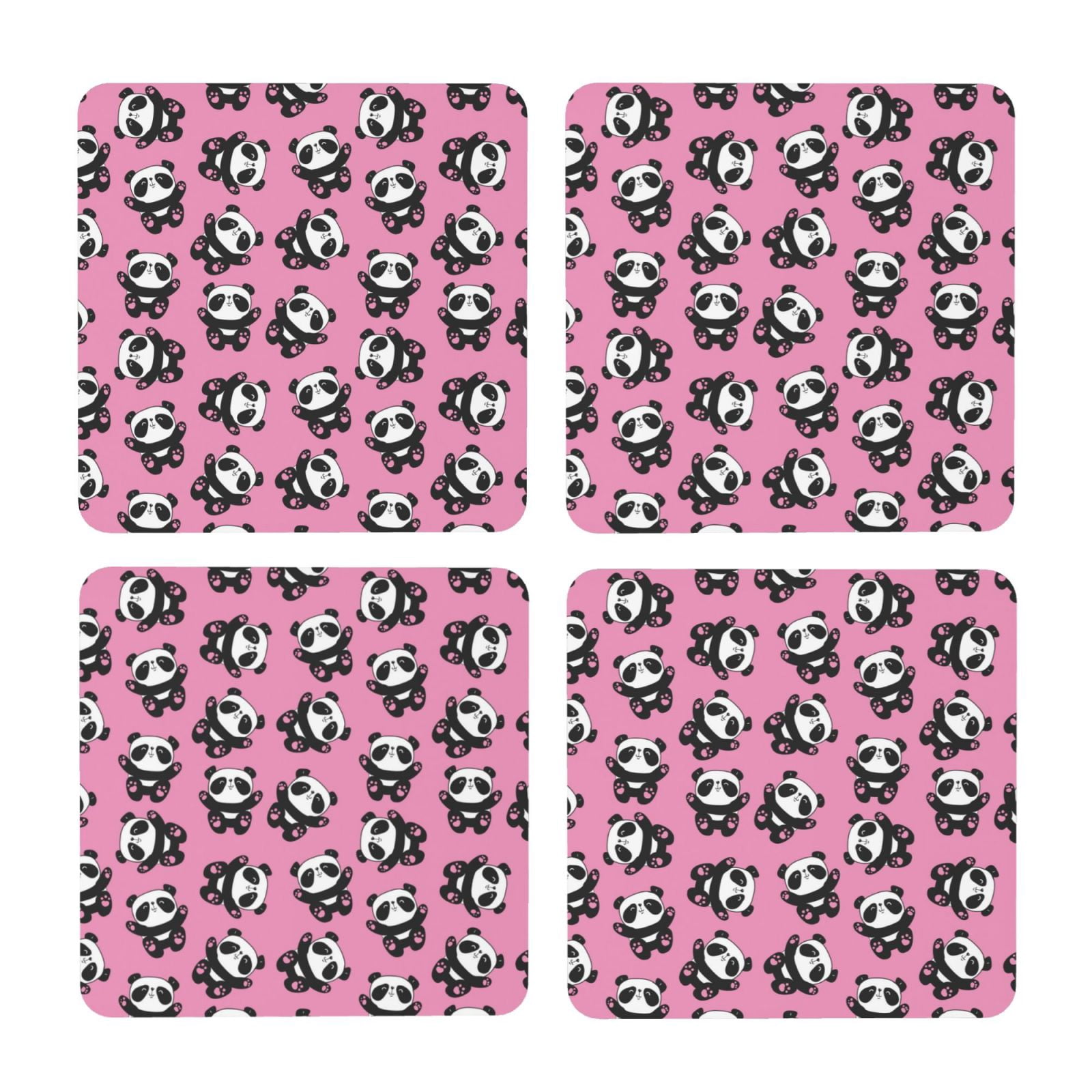 Sikiie Cute Panda MDF Cork Coaster 4 Pcs - Absorbent Beverage Coasters ...