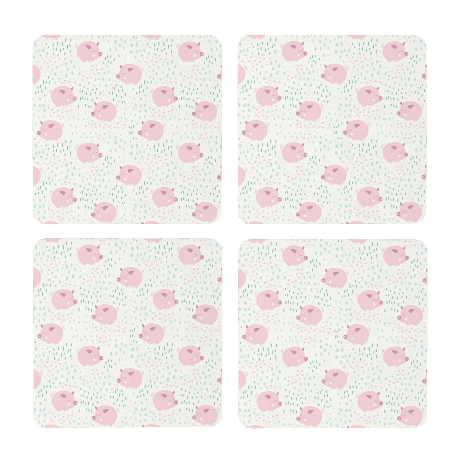 Sikiie Cute Pigs MDF Cork Coaster 4 Pcs - Absorbent Beverage Coasters ...