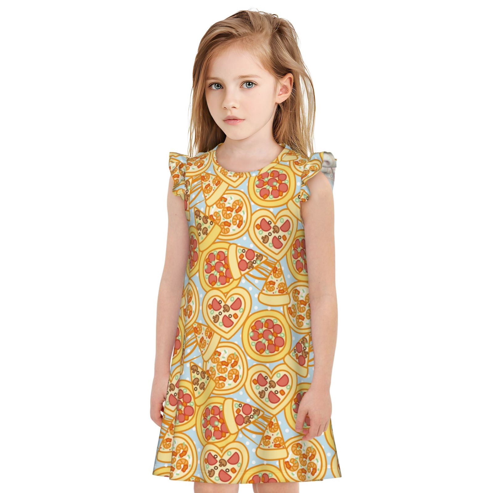 Sikiie Cute Pizza In Various Girls Nightgowns 3-10 Years Flutter Short ...