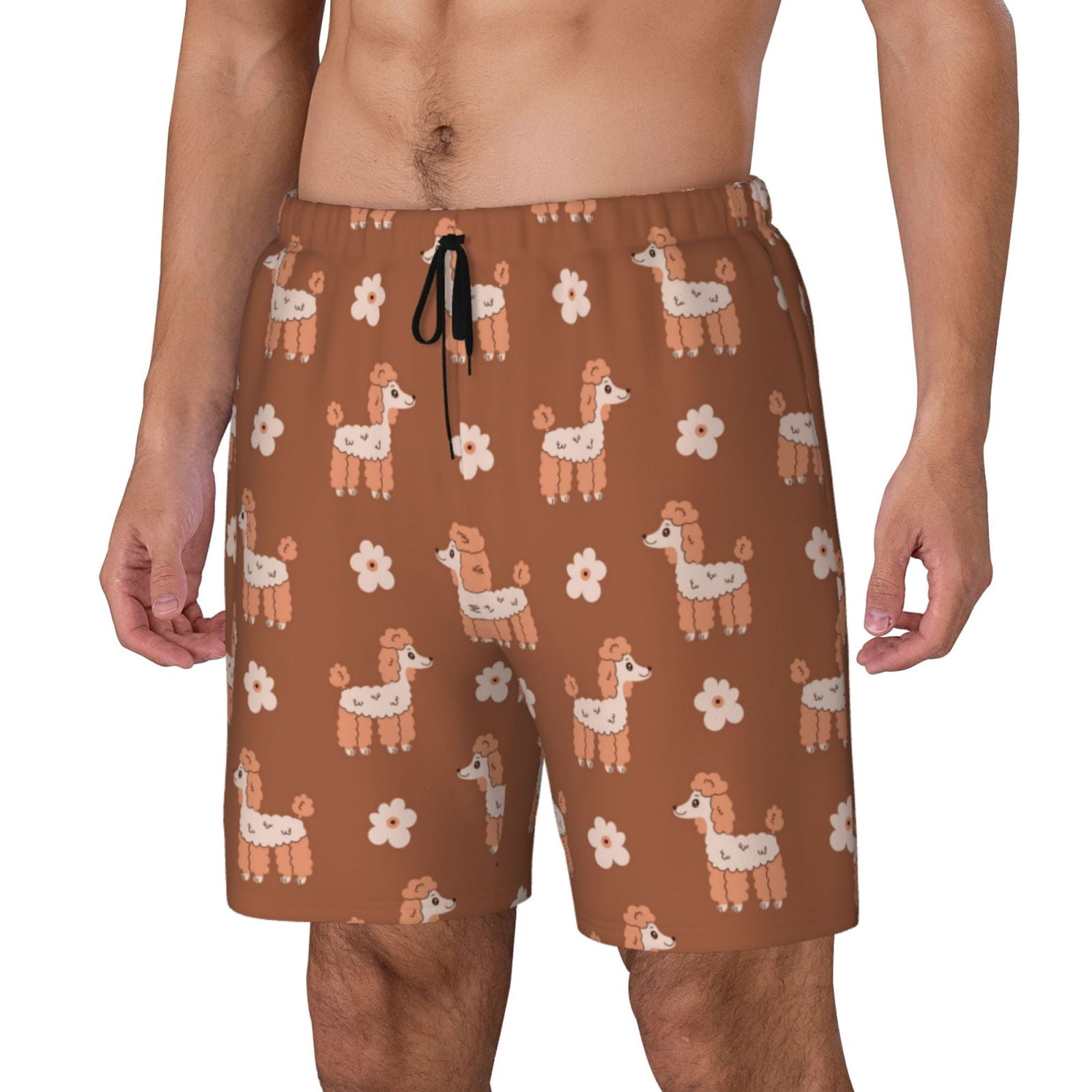 Sikiie Cute Poodle Dog Print Men's Double Layer Swimming Trunks ...
