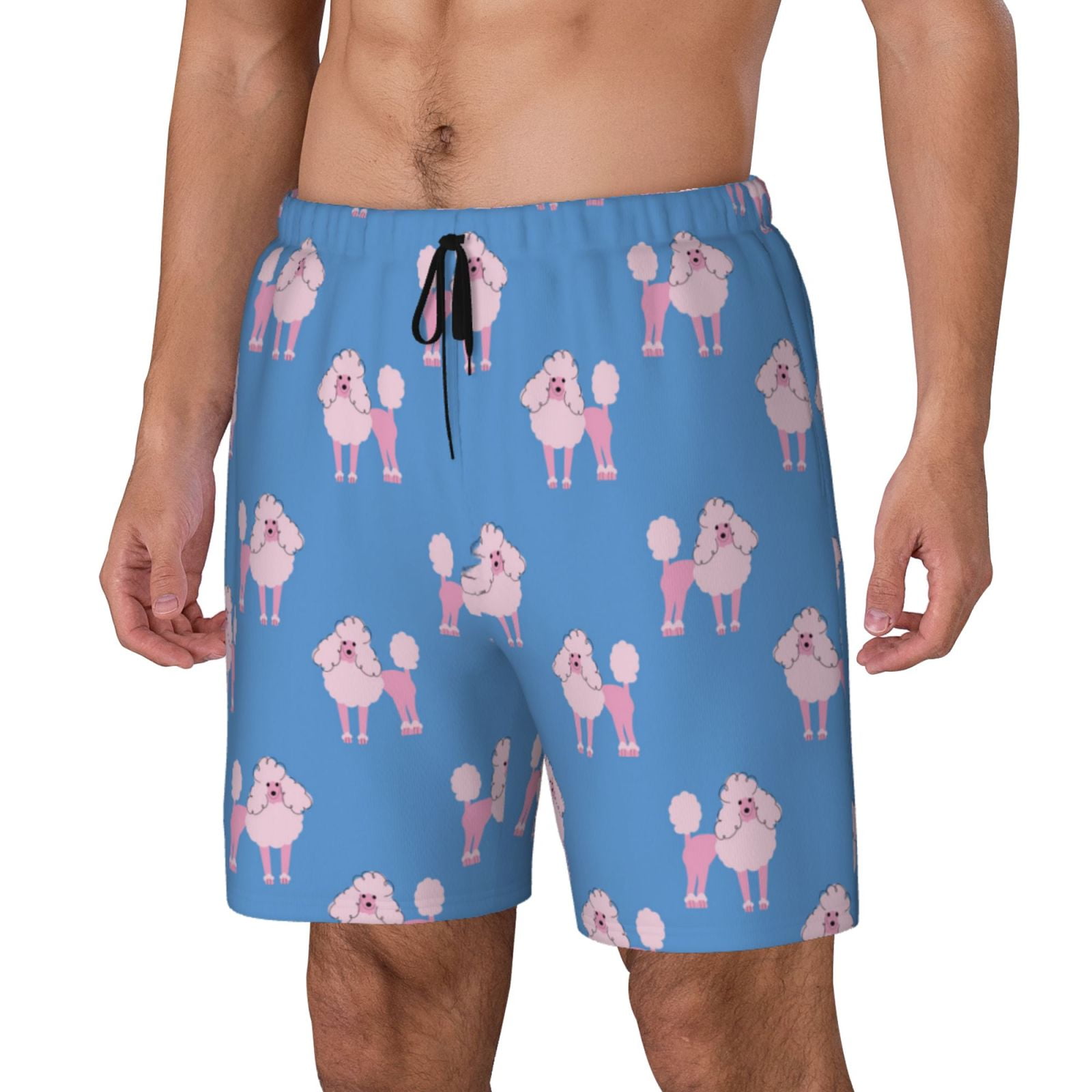 Sikiie Cute Poodle Dog Print Men's Double Layer Swimming Trunks ...