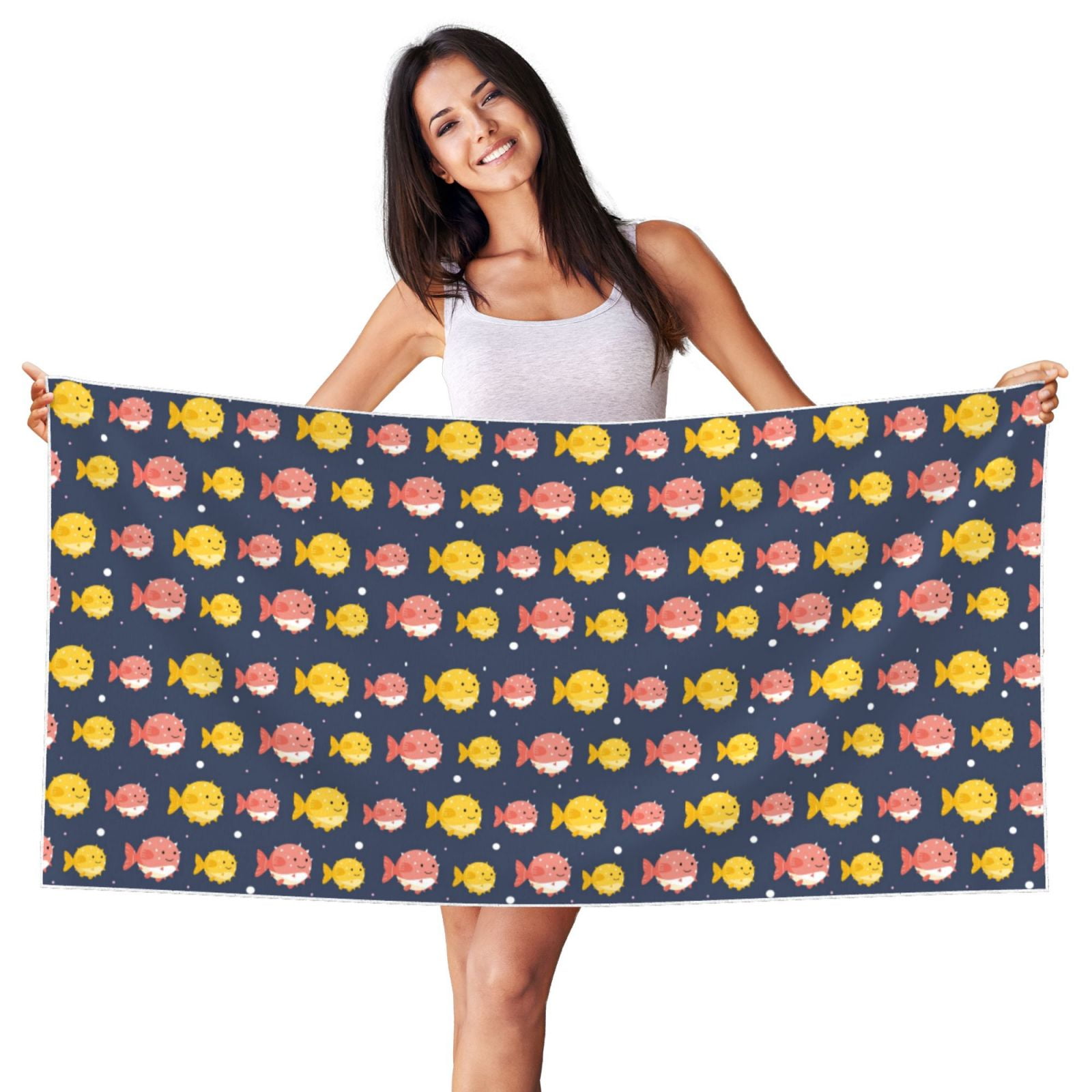 Sikiie Cute Puffer Fish Beach Towel for Women Men, Pool Bath Beach ...