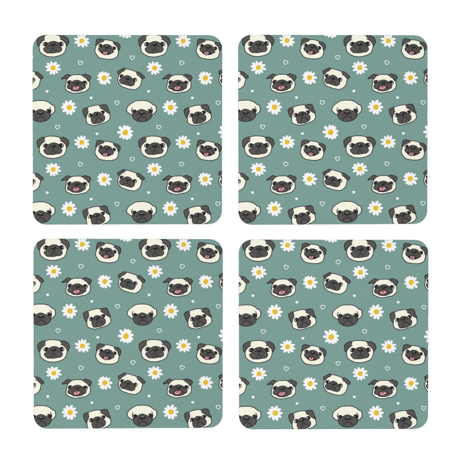 Sikiie Cute Puppy MDF Cork Coaster 4 Pcs - Absorbent Beverage Coasters ...